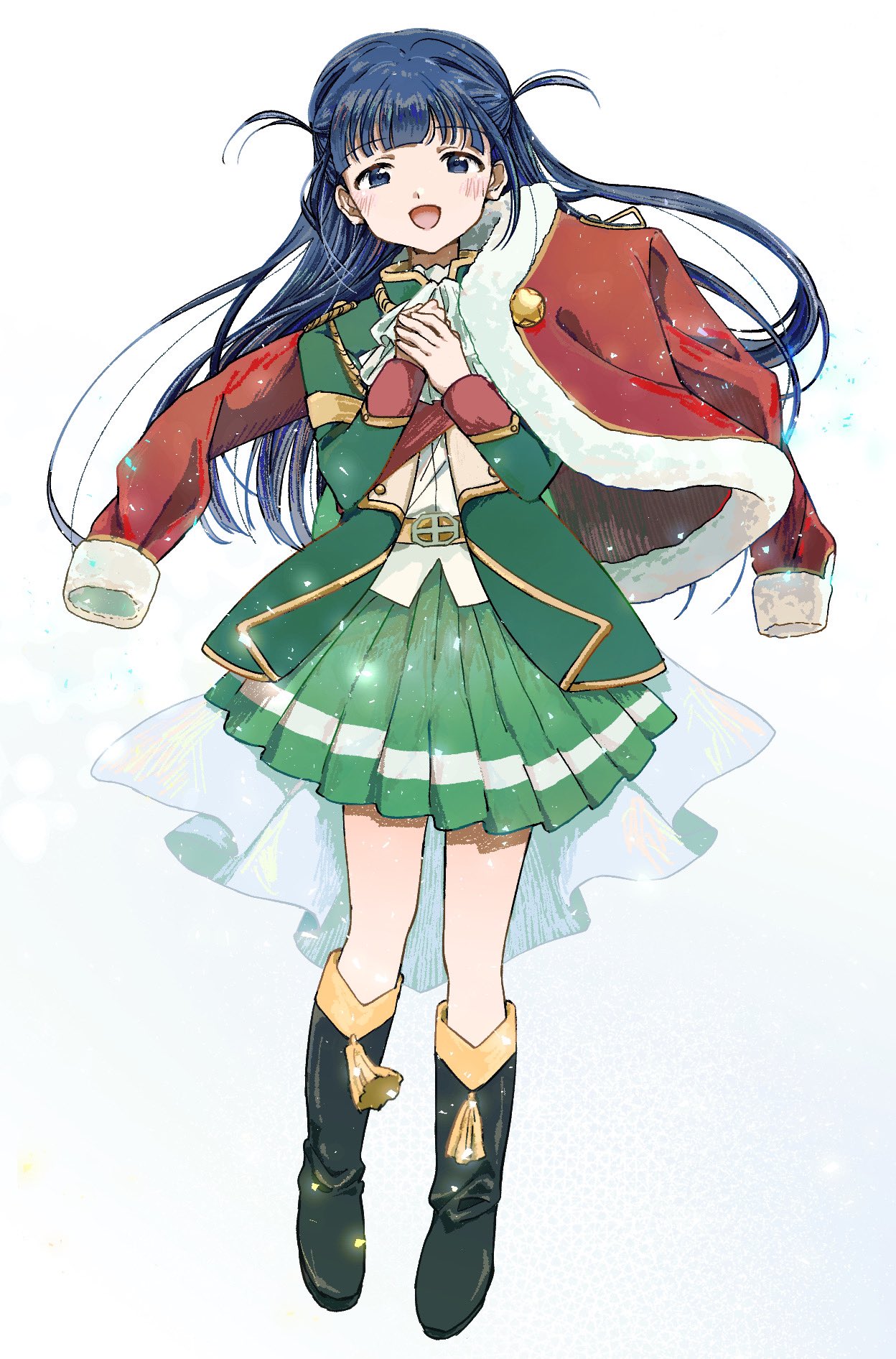 Safebooru - 1girl :d ascot belt belt buckle black footwear blue eyes blue hair blunt bangs blush ...