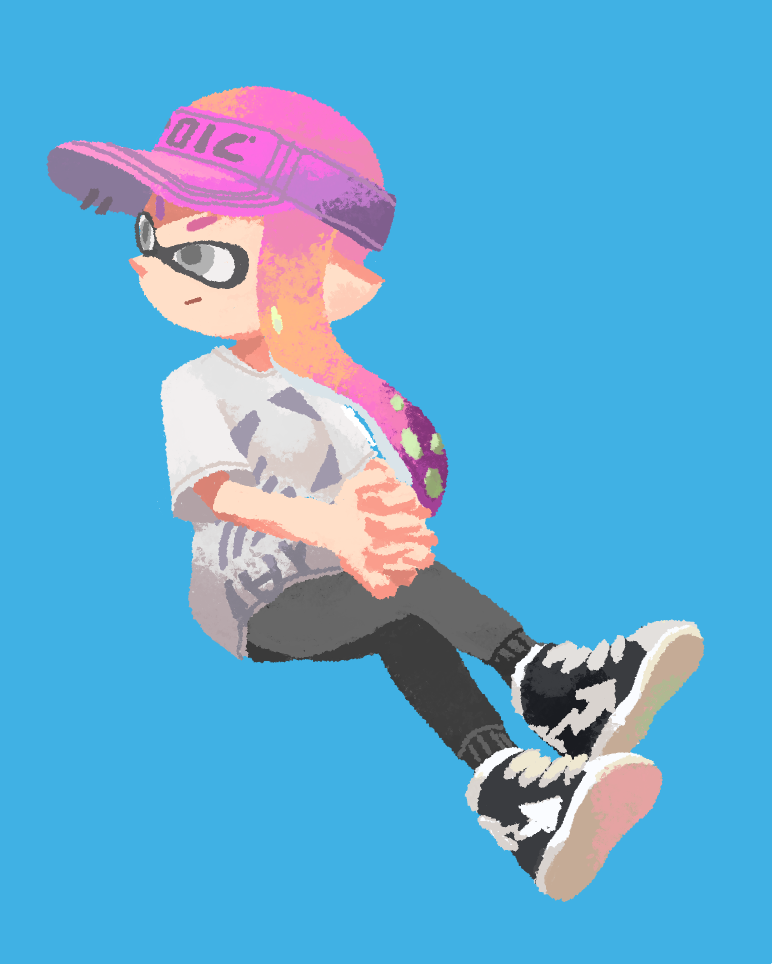 Safebooru - 1girl black footwear blue background gradient hair grey ...