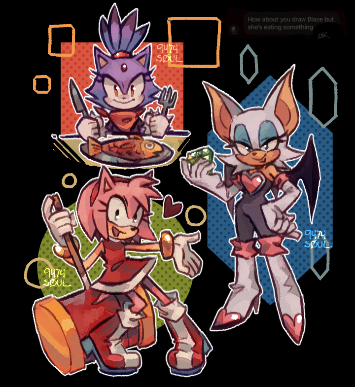 Safebooru - 3girls 9474s0ul amy rose animal ears animal nose bat ears bat girl bat wings black ...