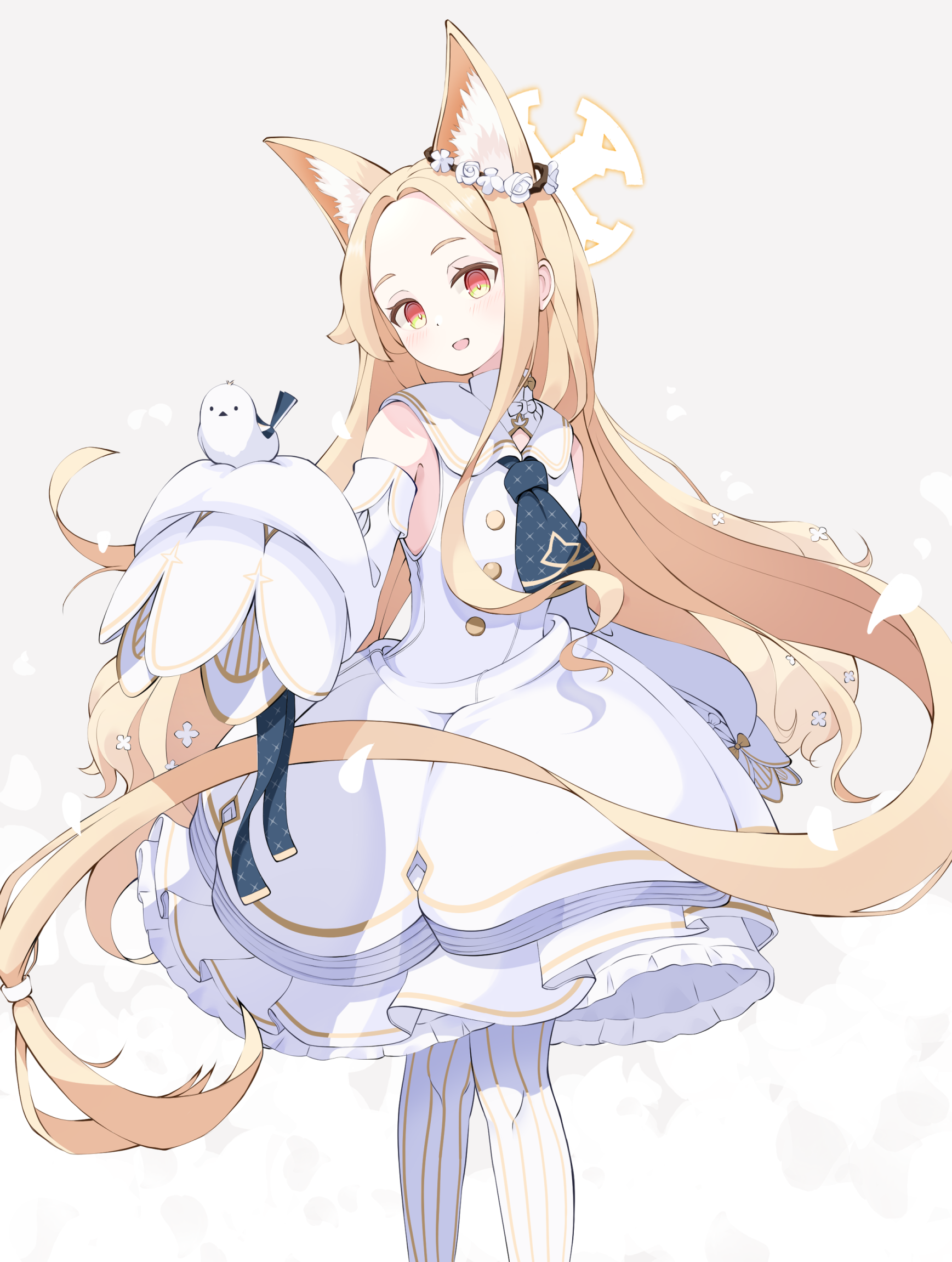 Safebooru - 1girl :d animal ear fluff animal ears bird black necktie blonde hair blue archive ...