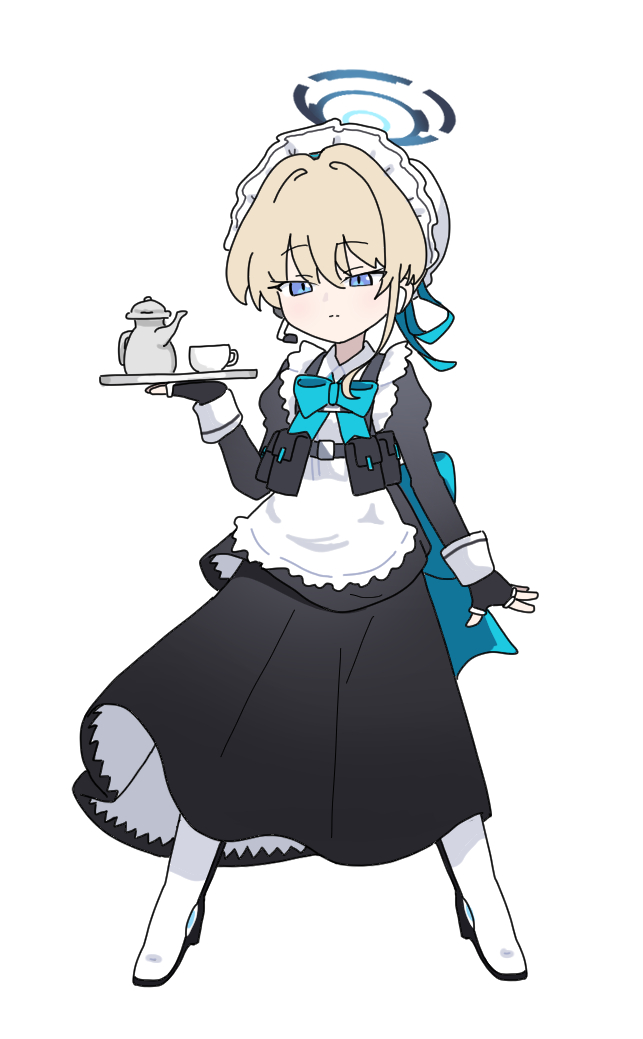 Safebooru - 1girl apron black gloves black shirt black skirt blonde hair blue archive blue bow ...