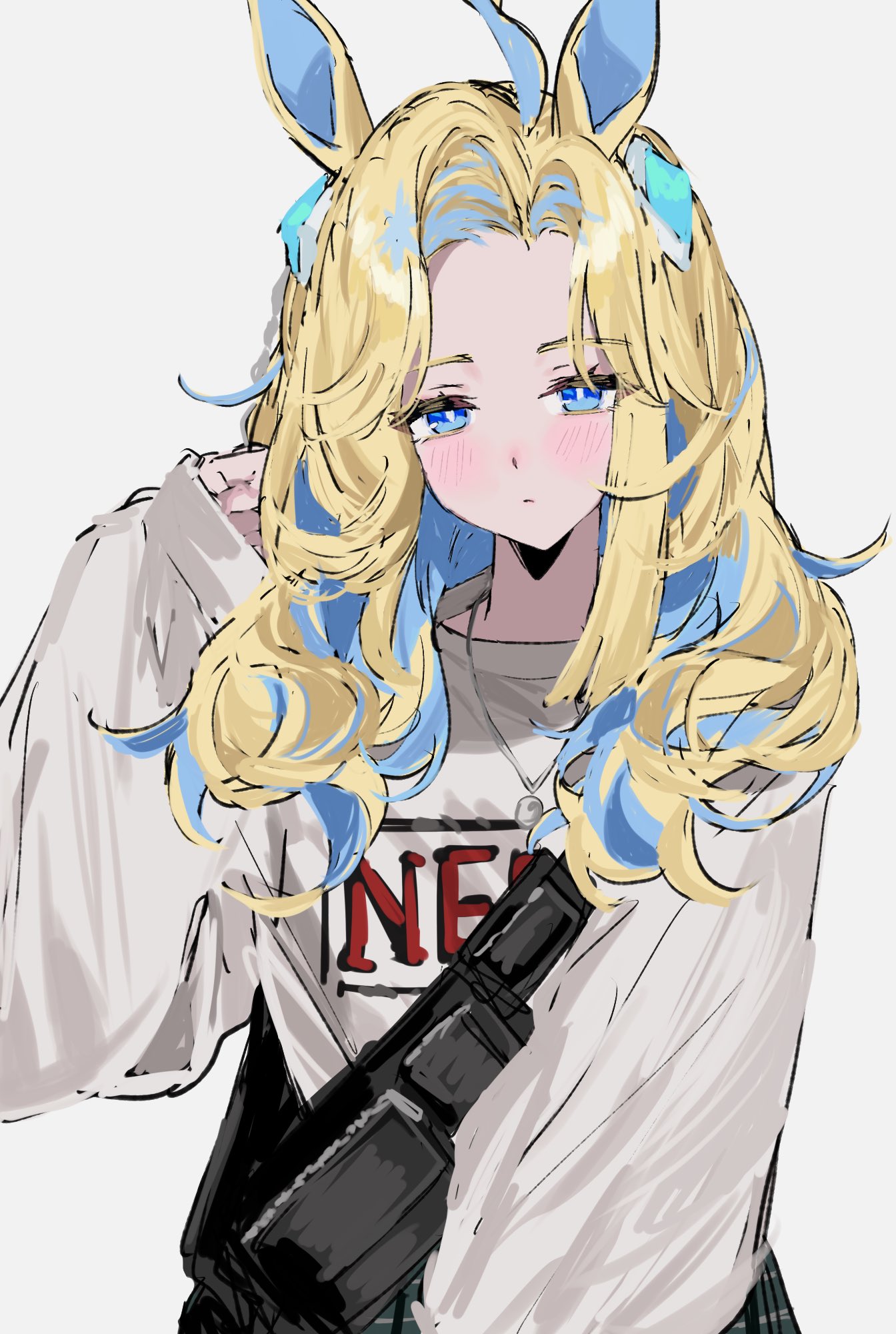 Safebooru - 1girl ahoge alternate costume alternate hairstyle animal ears bag blue eyes blush ...