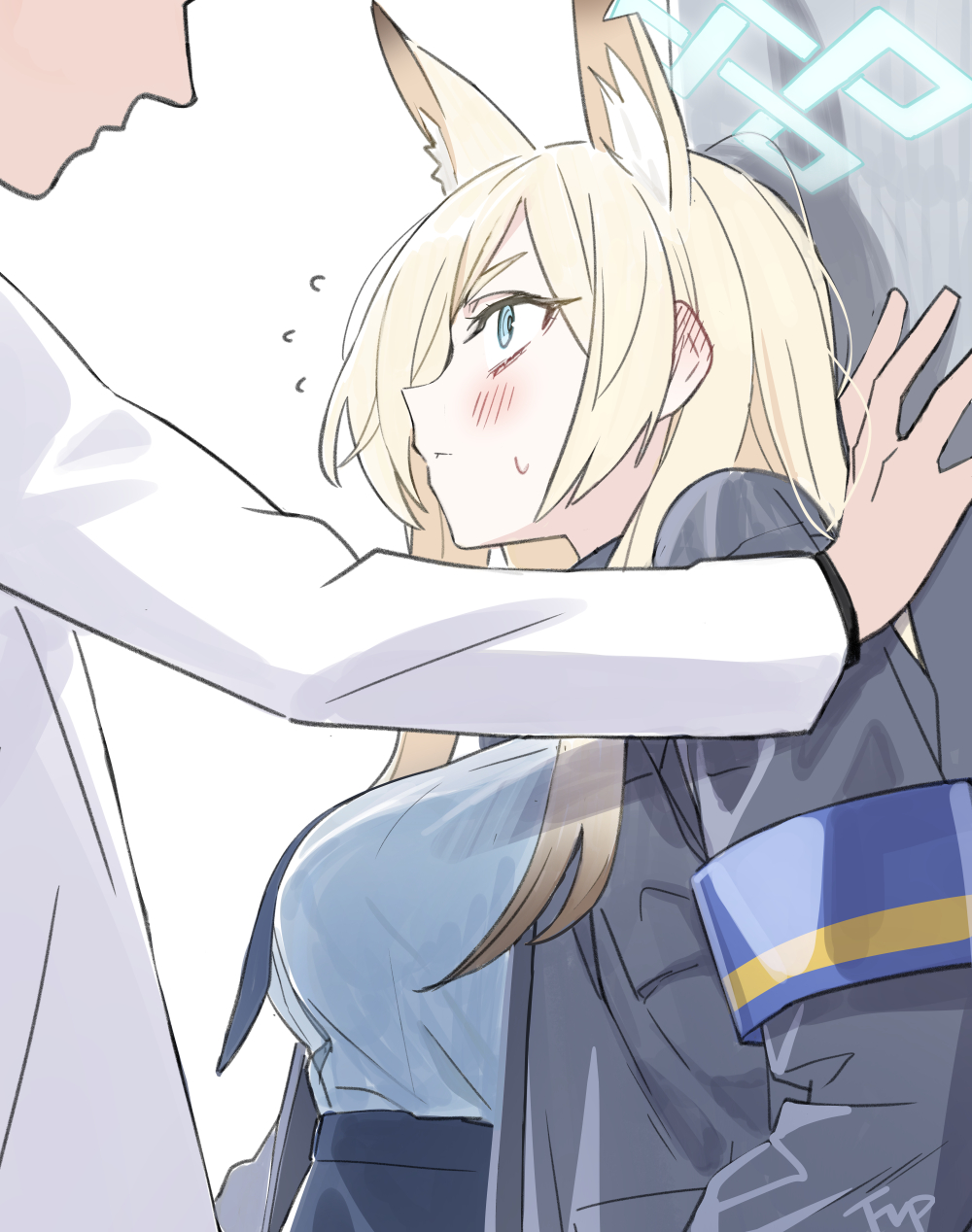 Safebooru - 1boy 1girl animal ear fluff animal ears black jacket blue archive blue armband blue ...