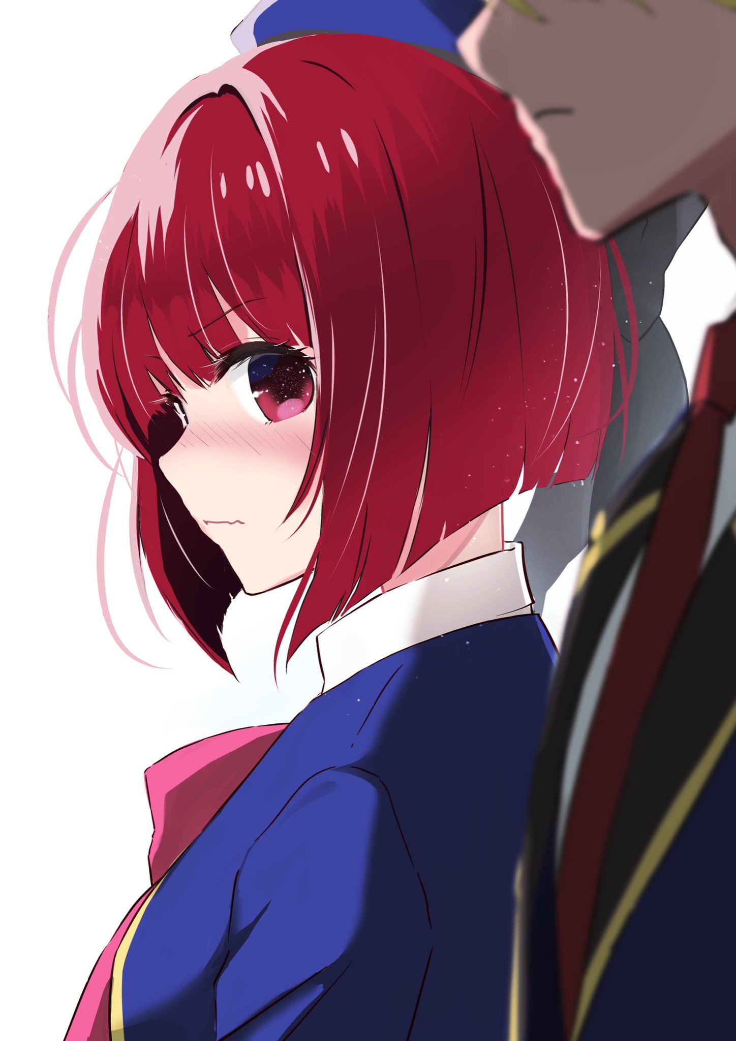 Safebooru - 1boy 1girl arima kana beret black bow black ribbon blonde hair blue headwear blue ...