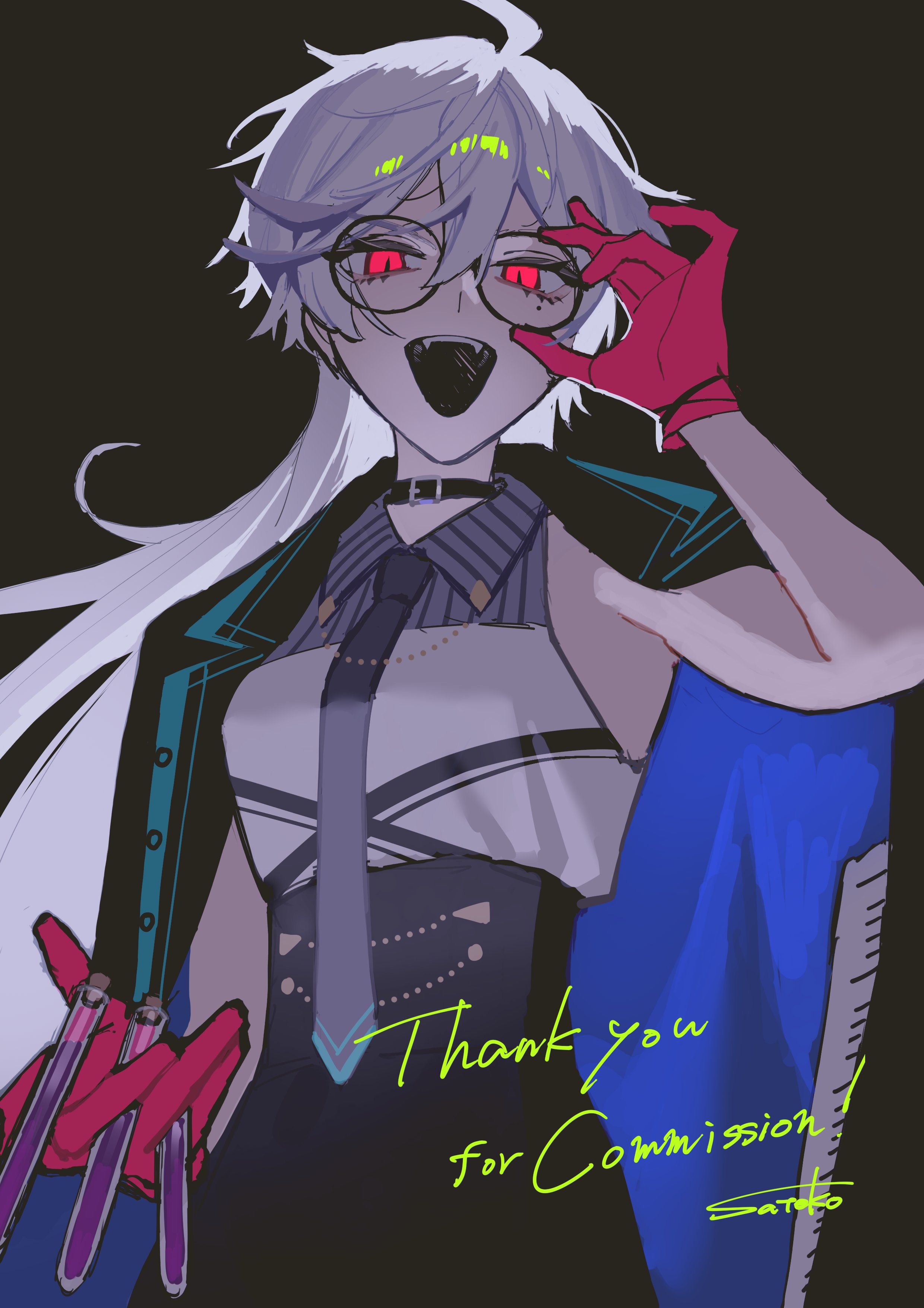 Safebooru - 1girl absurdres black background black choker black necktie choker collared shirt ...