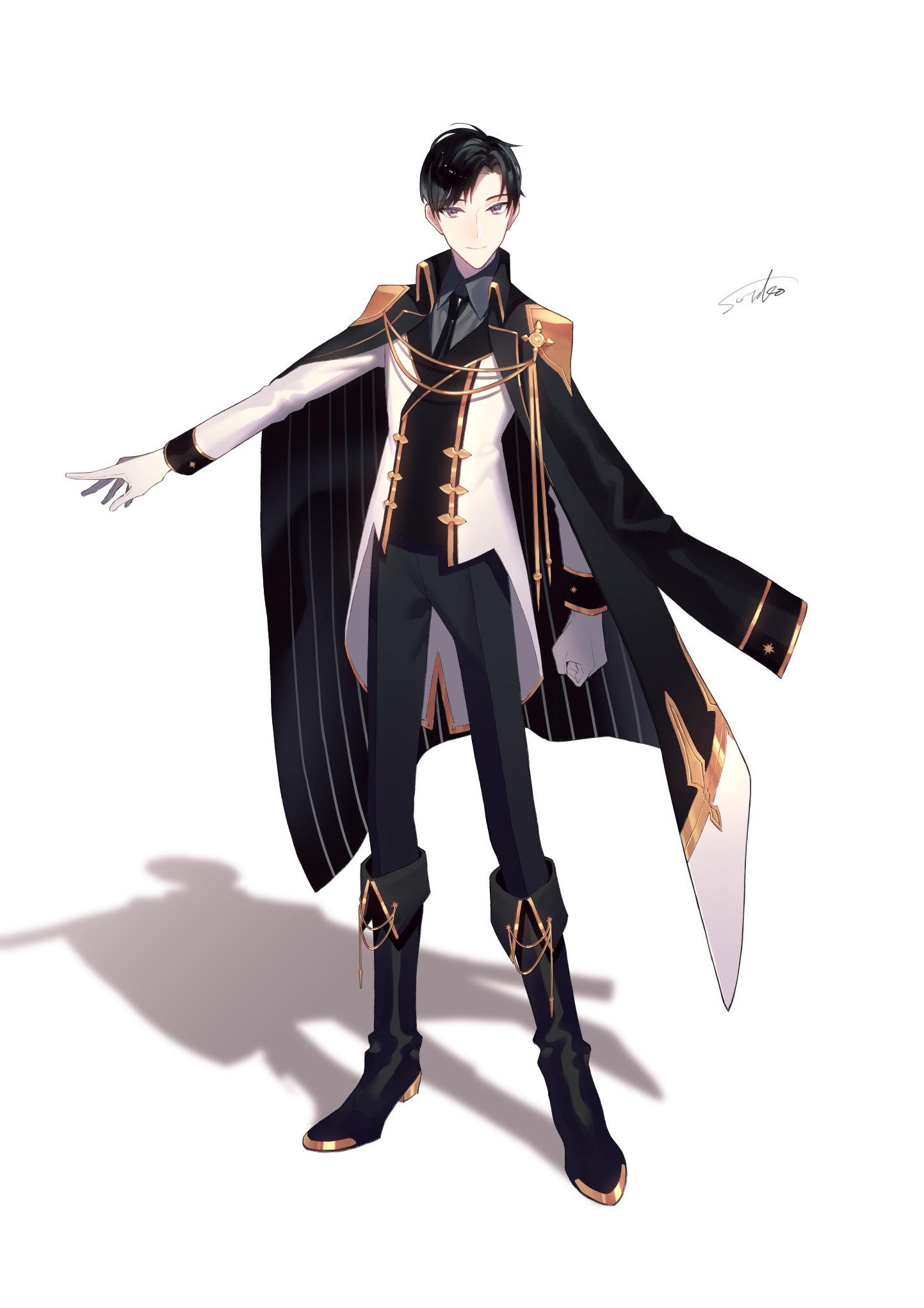 Safebooru - 1boy black coat black footwear black hair black necktie black pants boots coat ...