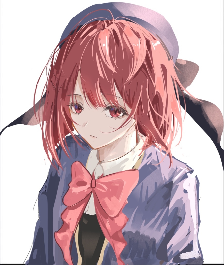 Safebooru - 1girl arima kana beret black bow black ribbon black vest blue headwear blue jacket ...