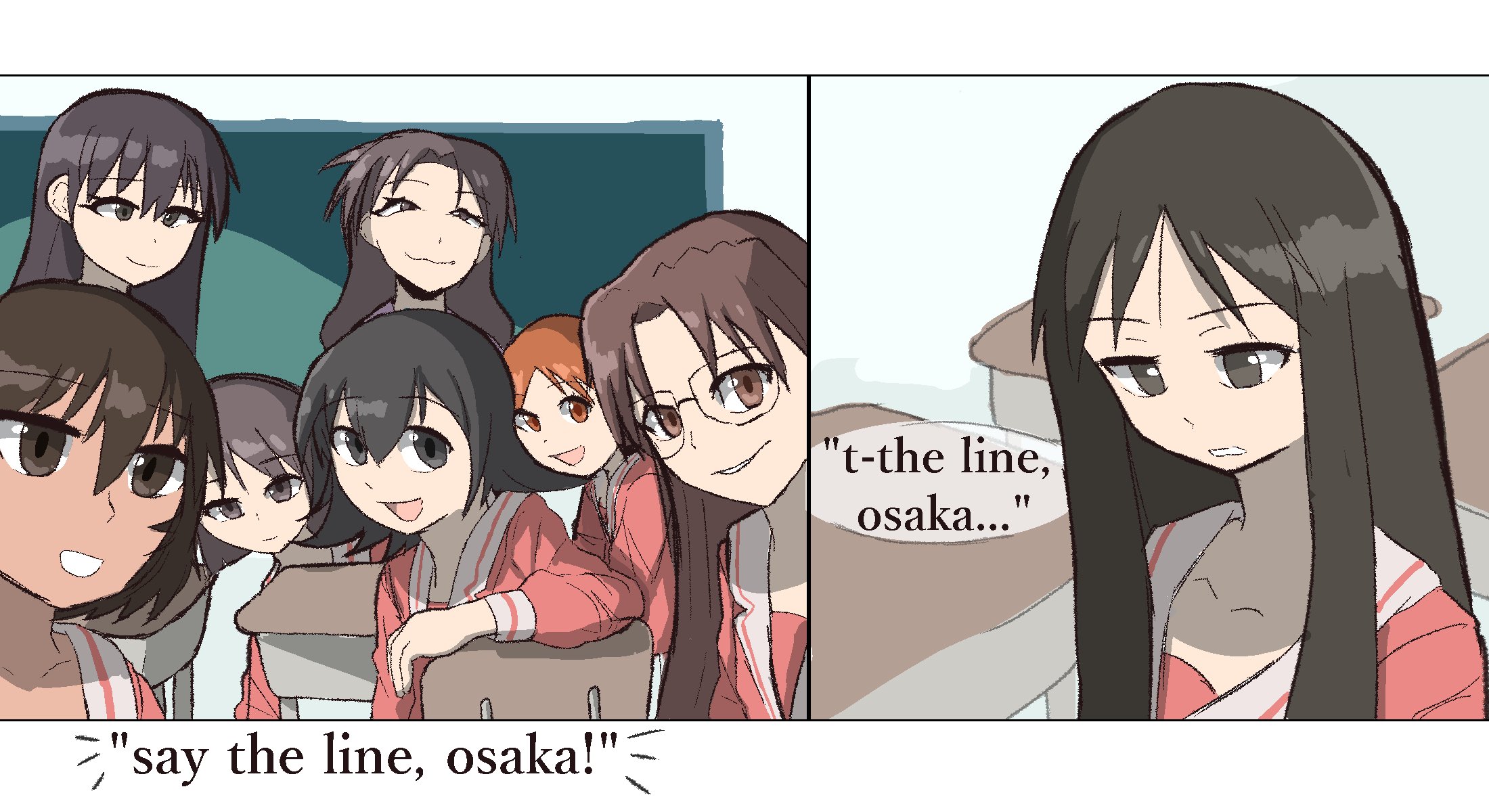 Safebooru 6girls Azumanga Daioh Black Eyes Black Hair Chalkboard 8673