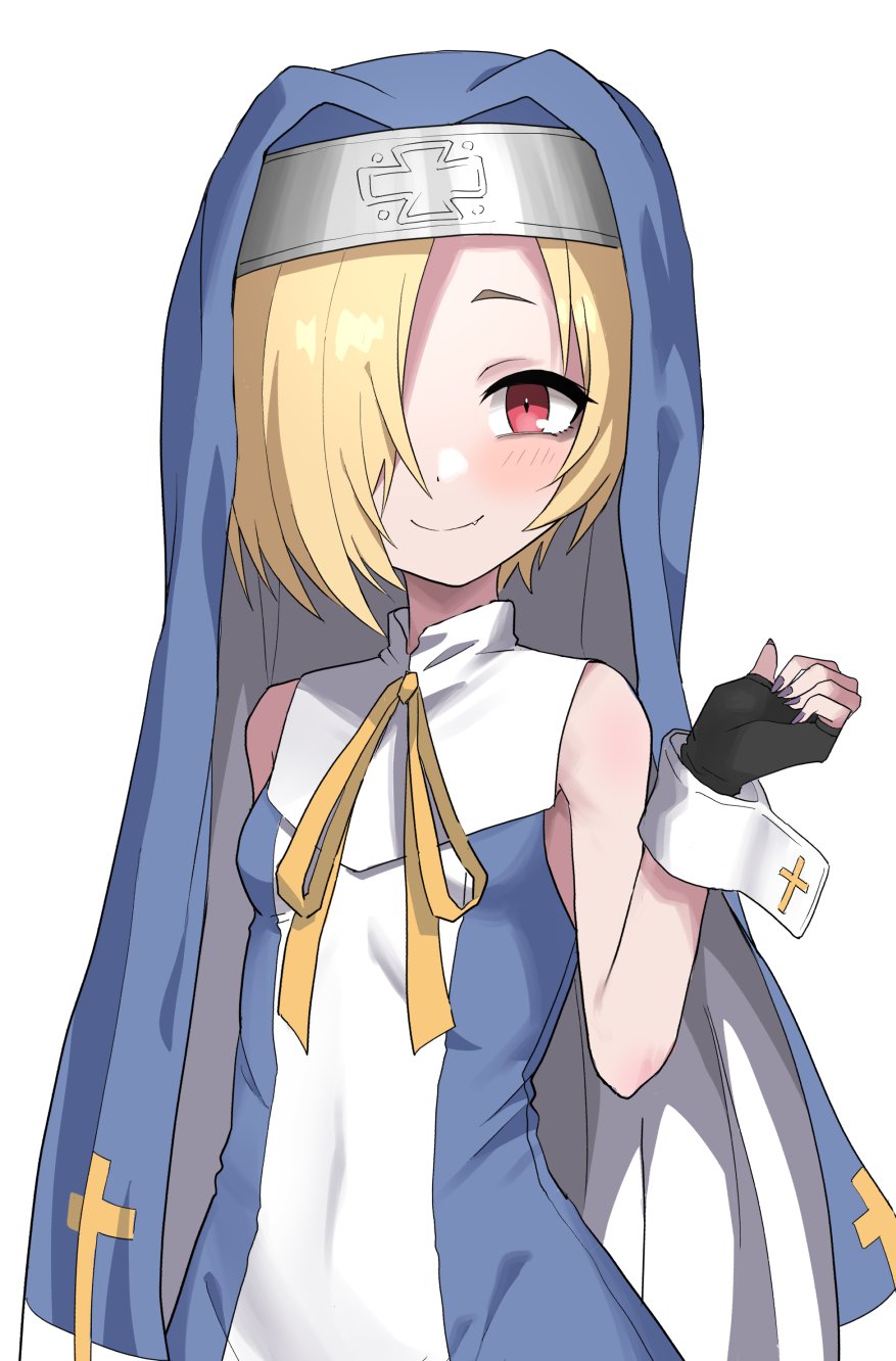 Safebooru - 1girl bare shoulders black gloves blonde hair blue dress blush bridget (guilty gear ...
