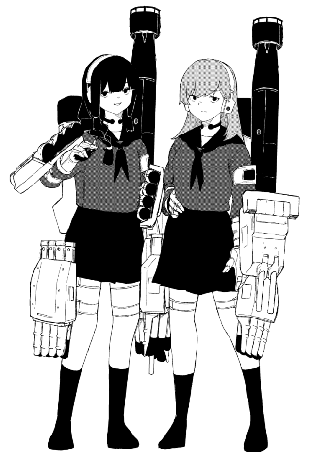 Safebooru - 2girls adapted turret armored gloves blunt bangs braid ...