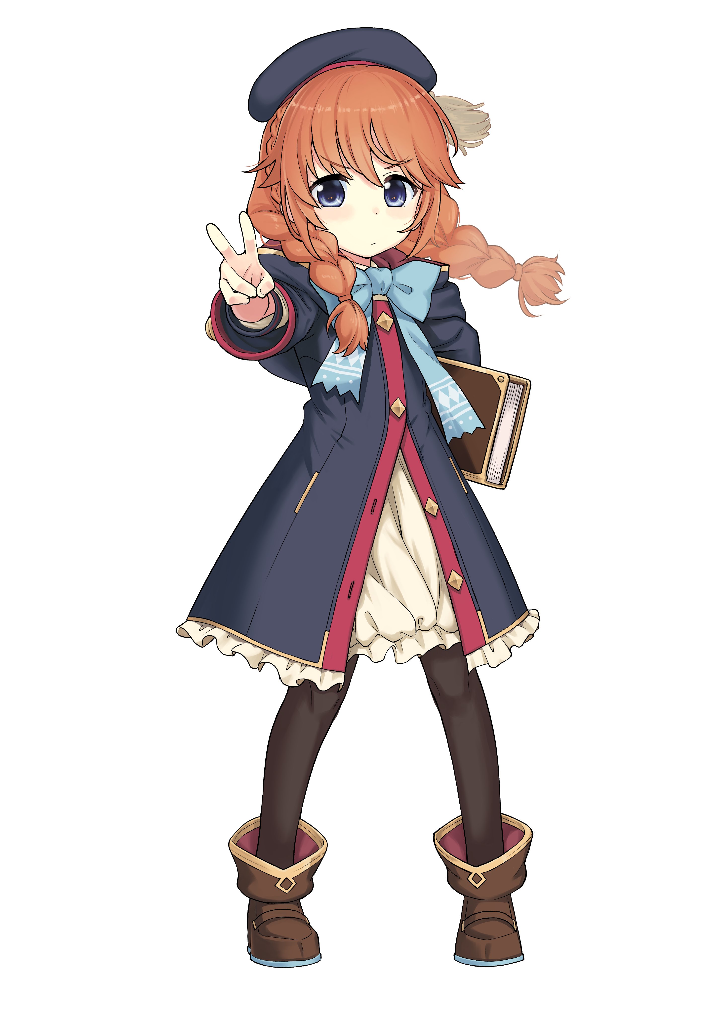 Safebooru - 1girl absurdres beret black coat black headwear black pantyhose blue bow blue eyes ...