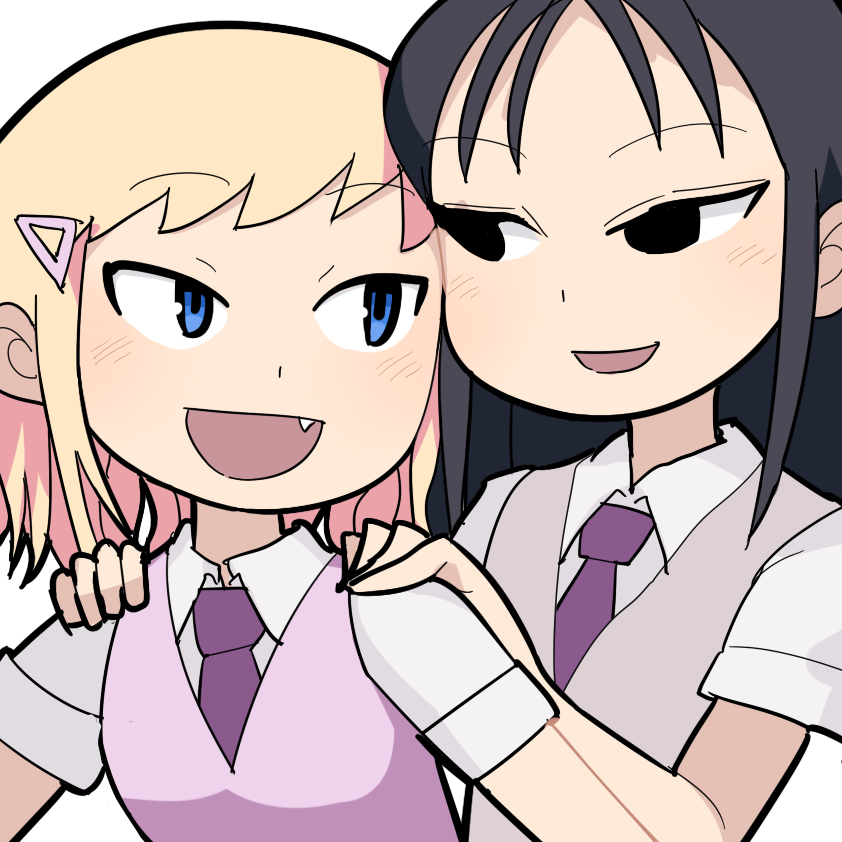 Safebooru - 2girls black eyes black hair blonde hair blue eyes blush ...
