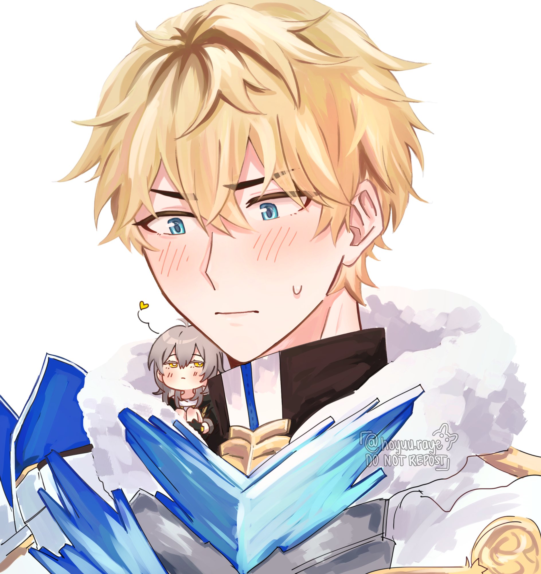 Safebooru - 1boy 1girl blonde hair blue eyes blush chibi couple fur collar gepard landau heart ...