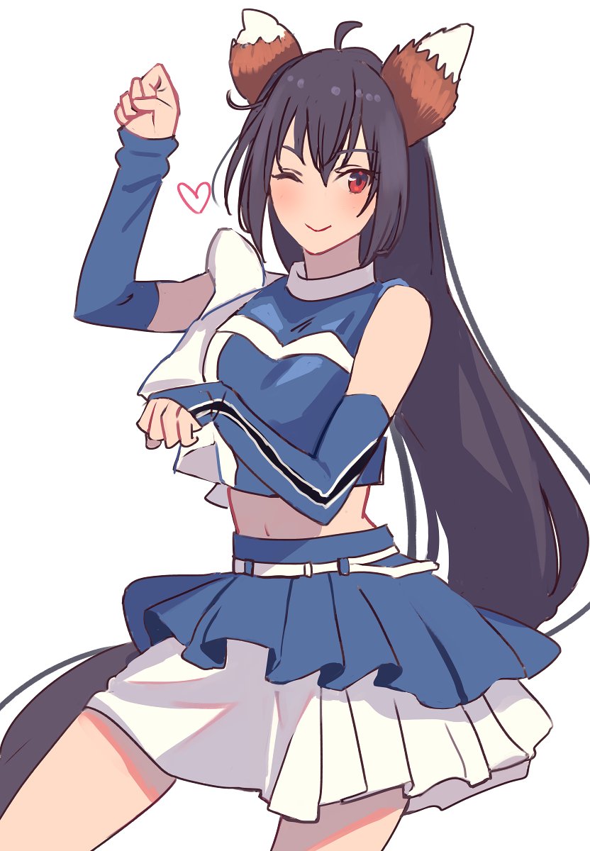 Safebooru - 1girl ahoge alternate costume animal ears black hair blue shirt blue skirt ...