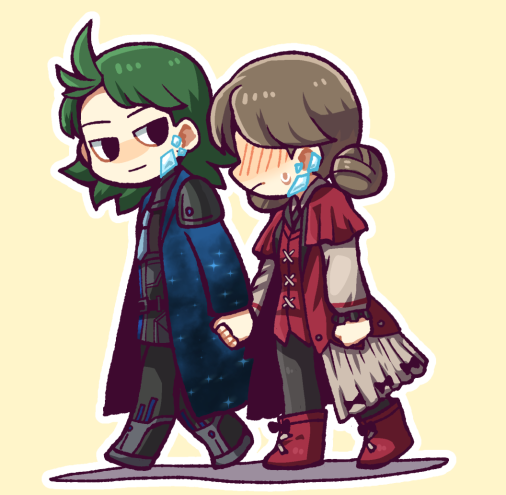 Safebooru - 1boy 1girl black eyes black pants black shirt blue coat blue necktie blush brown ...