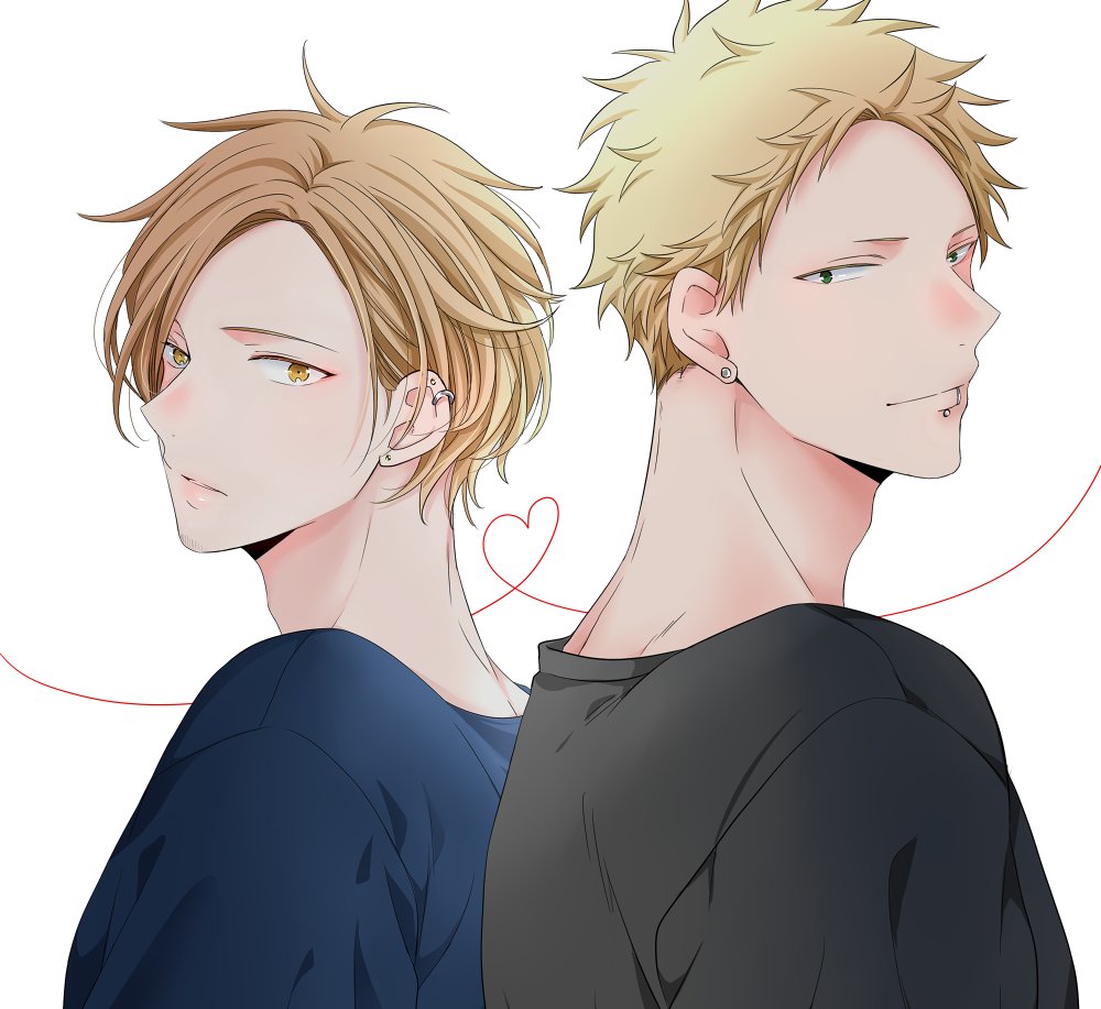 Safebooru - 2boys 961 masashi ear piercing given green eyes heart heart ...