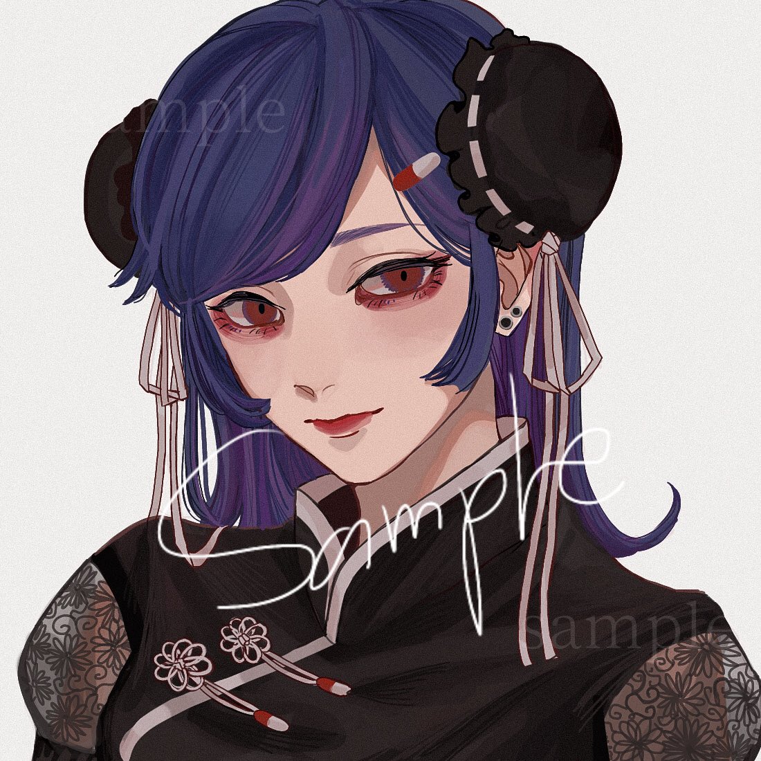 Safebooru - 1girl black dress blue hair bun cover china dress chinese ...