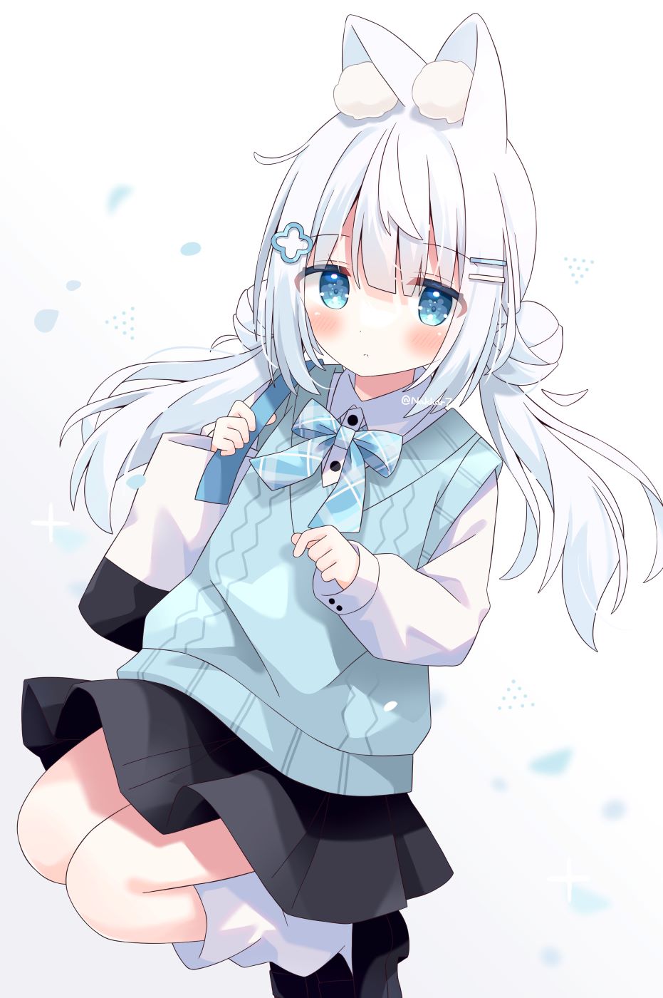 Safebooru - 1girl animal ear fluff animal ears bag black footwear black skirt blue bow blue eyes ...