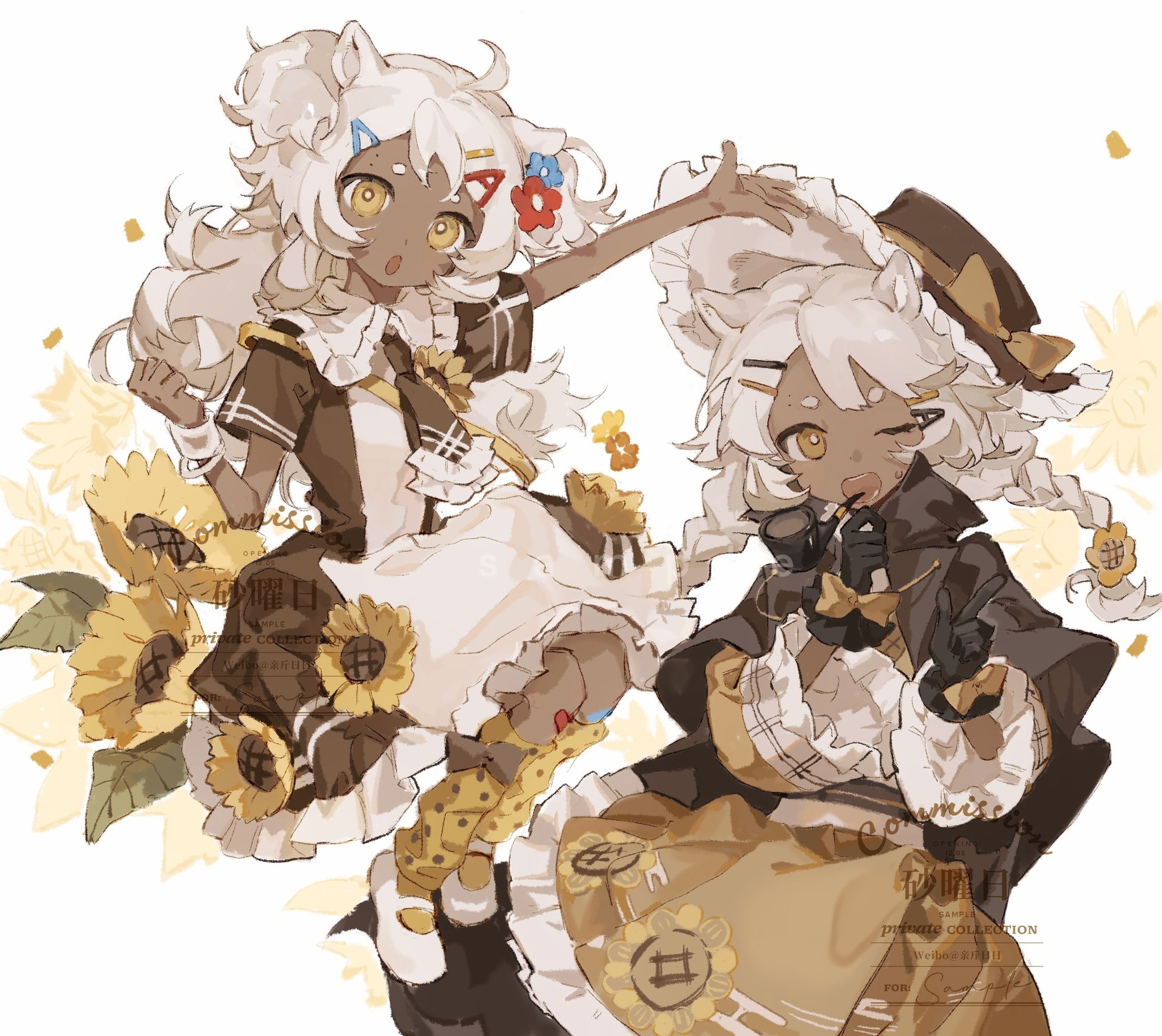 Safebooru - 1girl apron black gloves blue flower bow braid brown dress brown footwear brown ...