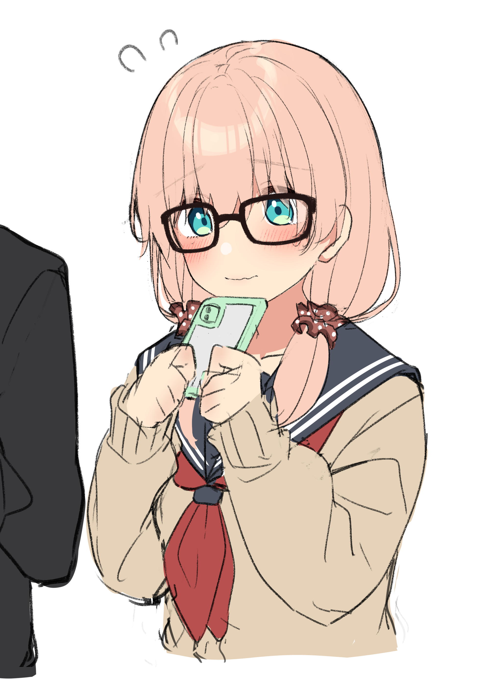 Safebooru - 1boy 1girl absurdres aqua eyes black-framed eyewear black jacket blue sailor collar ...