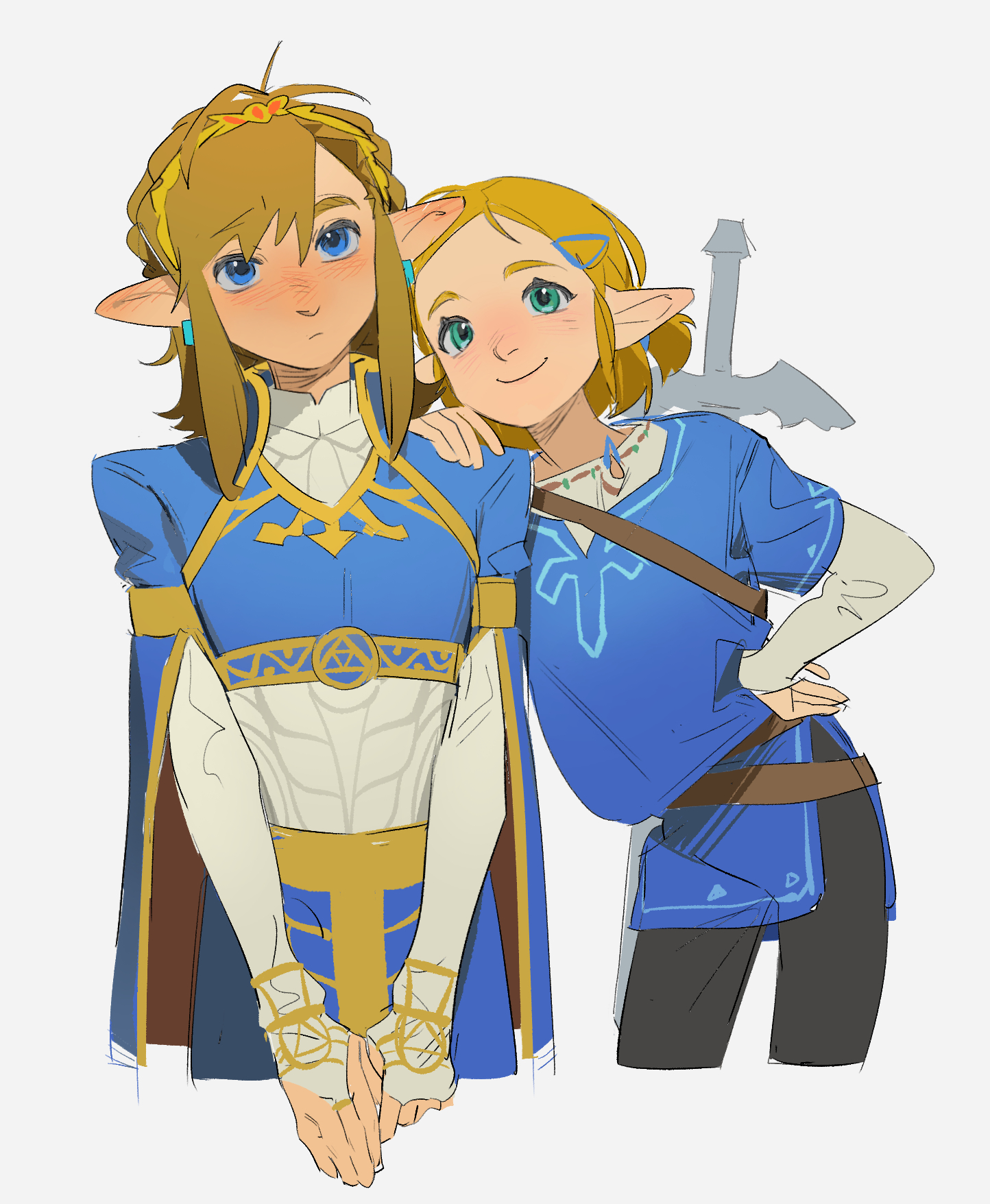 Safebooru - 1boy 1girl aqua eyes blonde hair blue eyes blue shirt blush cosplay costume switch ...