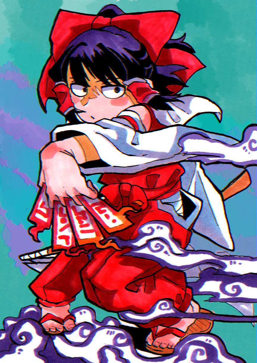 Safebooru - 1girl aqua background belt black hair blush stickers bow ...