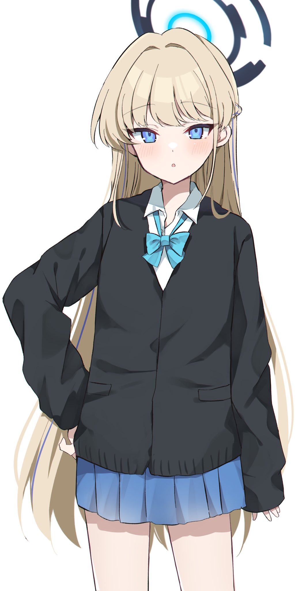 Safebooru - 1girl :o black cardigan blonde hair blue archive blue bow blue bowtie blue eyes blue ...