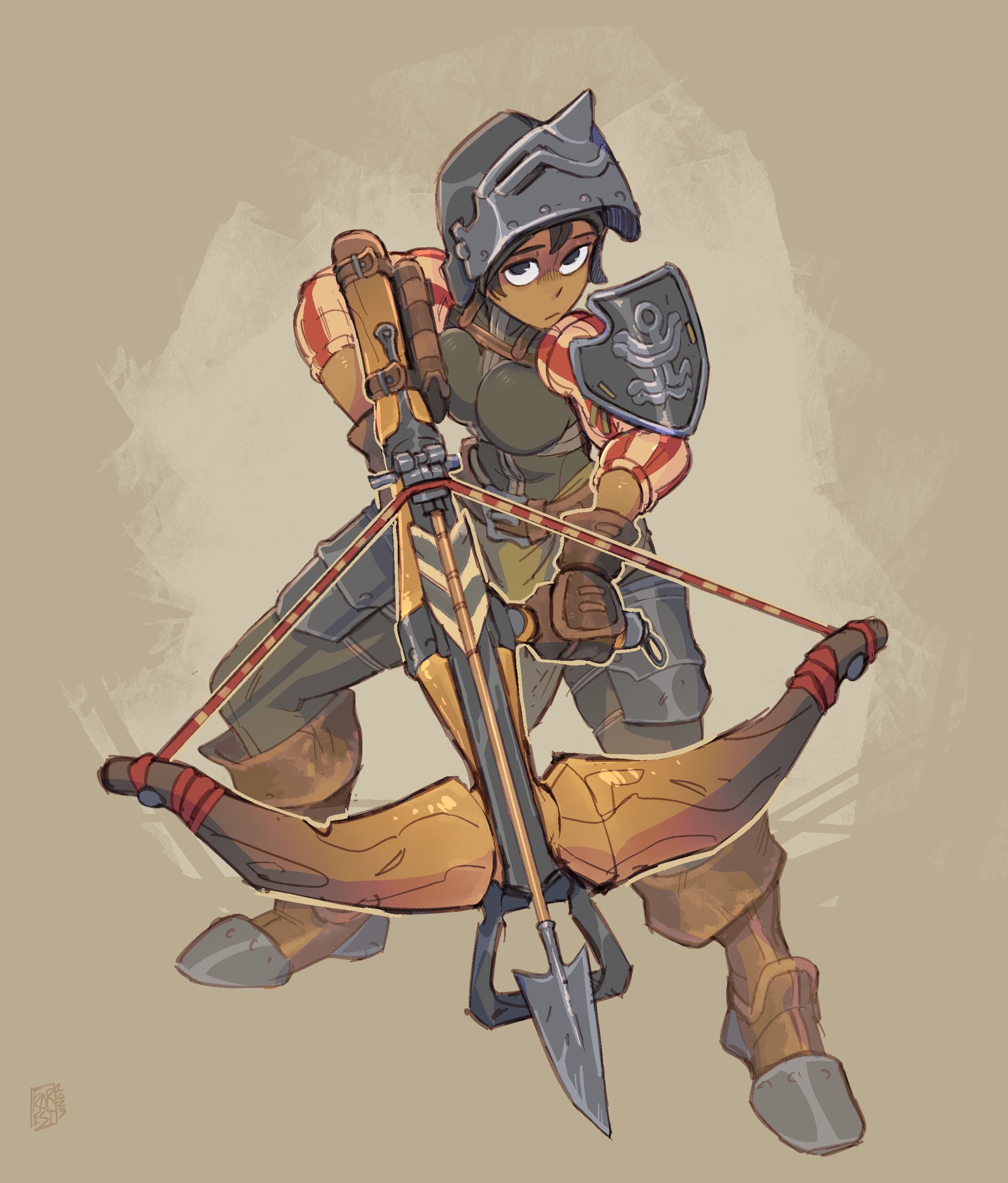 Safebooru - armor armored boots bodysuit boots crossbow crossbow bolt dark-skinned female dark ...