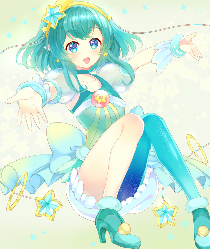 Safebooru - 1girl aqua choker aqua dress aqua eyes aqua footwear aqua hair aqua pantyhose blue ...