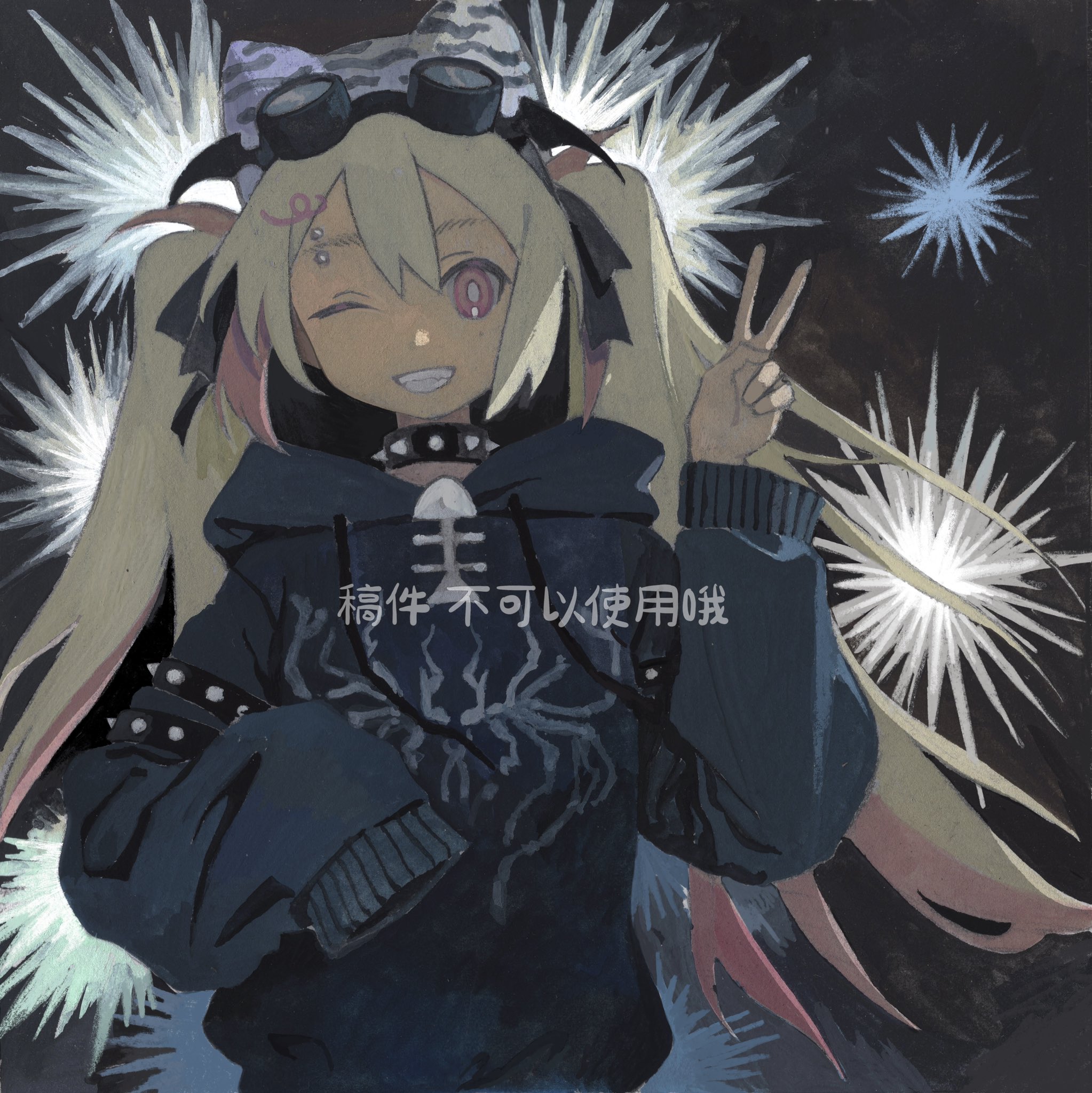 Safebooru - 1girl aerial fireworks arm strap black ribbon blonde hair ...