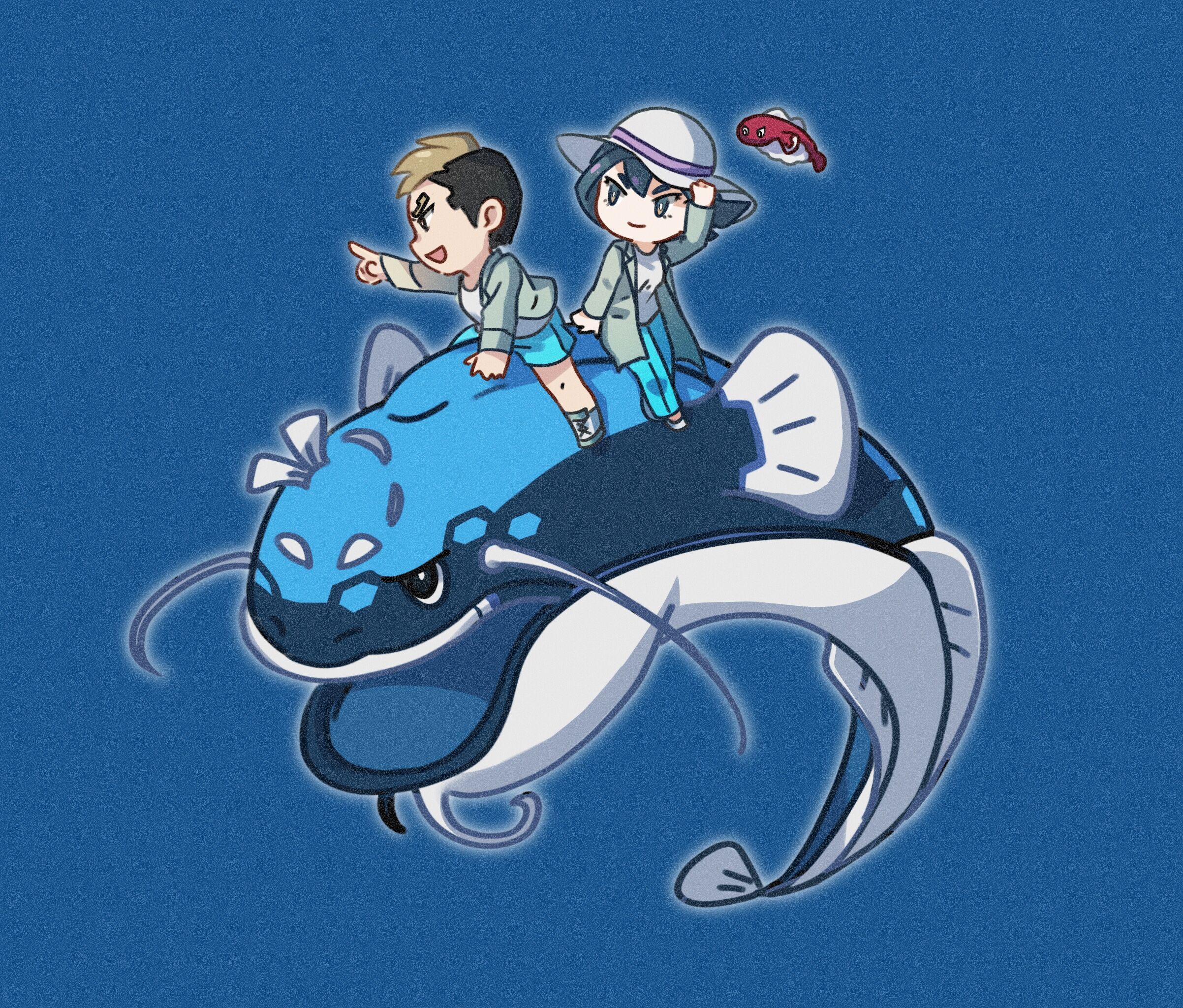 Safebooru - 1boy 1girl black hair blue background bright pupils chibi ...