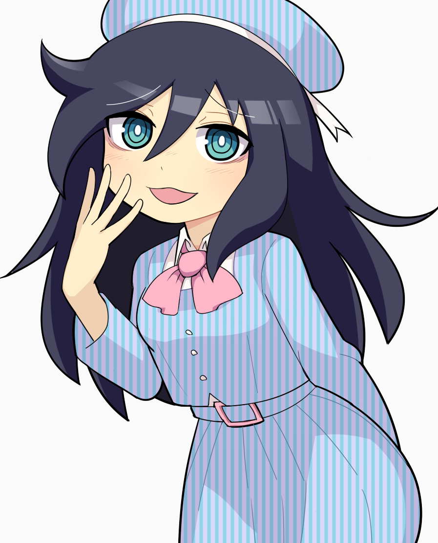 Safebooru - 1girl bags under eyes belt black hair blue belt blue eyes blue headwear blue shirt ...