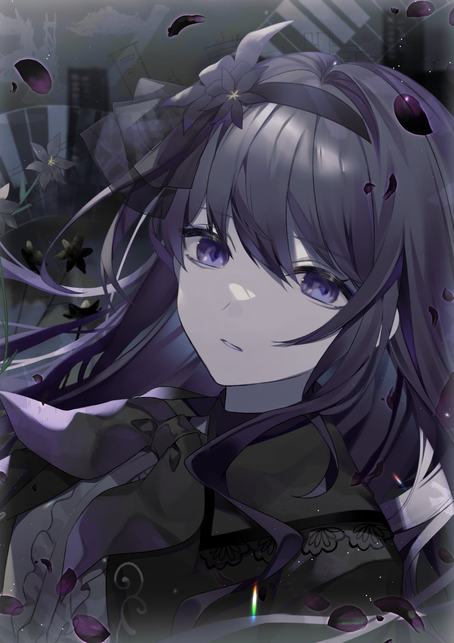 Safebooru - 1girl asahina mafuyu black background black flower black ...