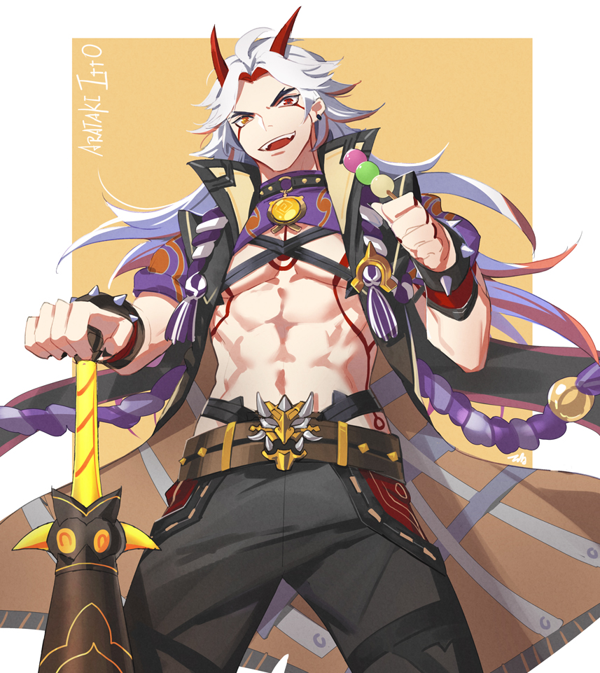 Safebooru - 1boy abs arataki itto belt buckle bishounen bodypaint ...