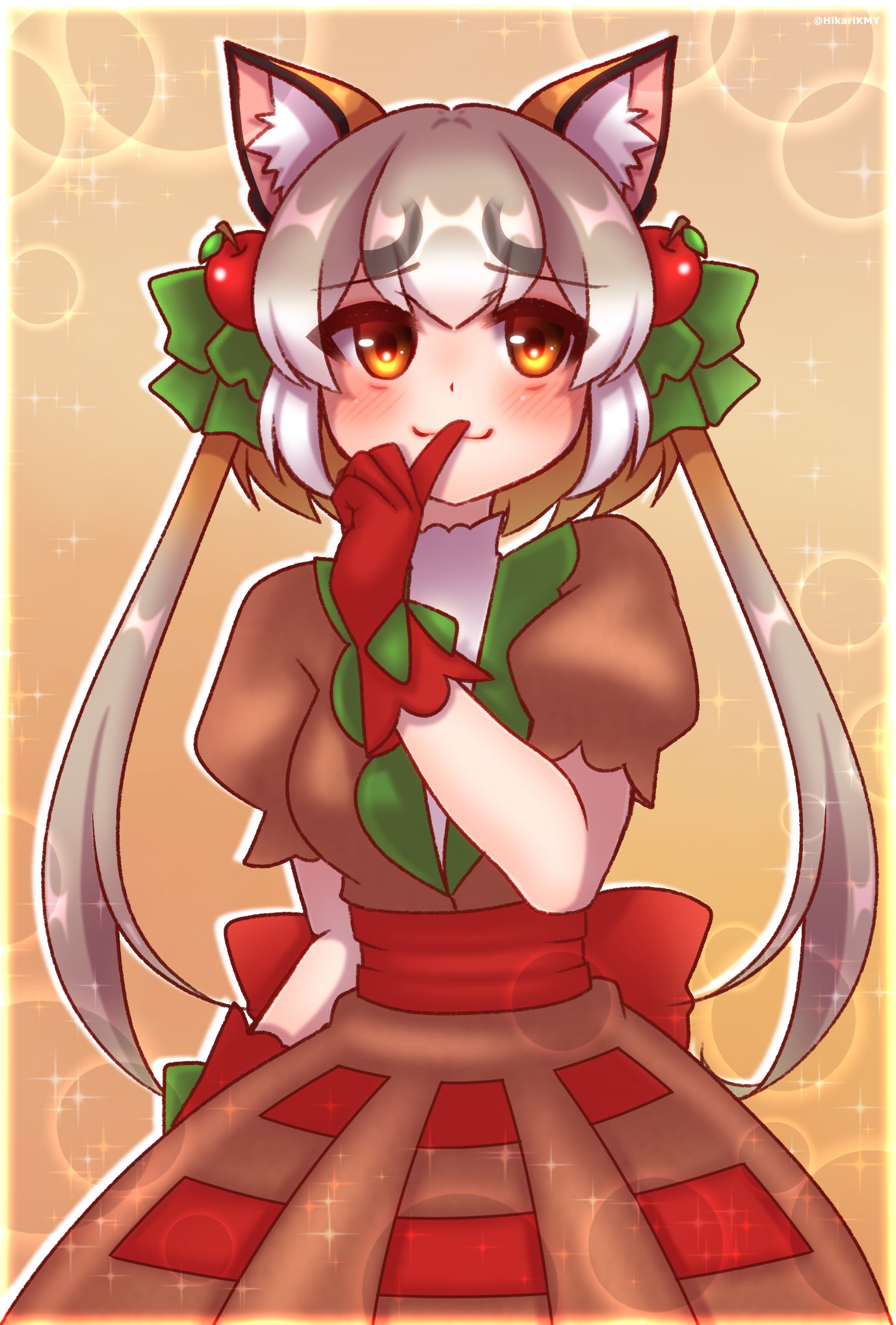 Safebooru - 1girl alternate costume animal ears apple closed mouth dress extra ears food fox ...