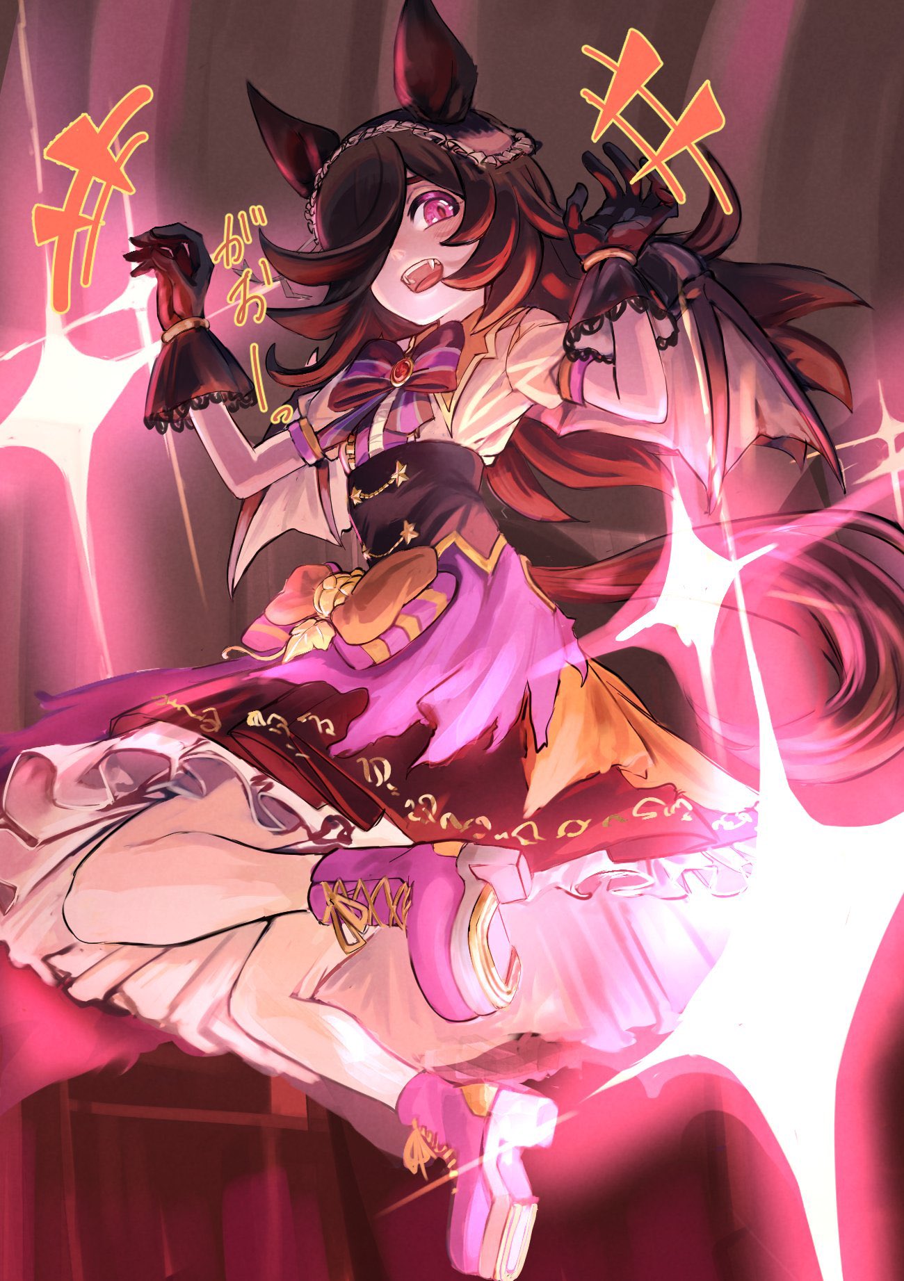 Safebooru - 1girl animal ears bat wings black gloves claw pose friend a1012 frilled hairband ...