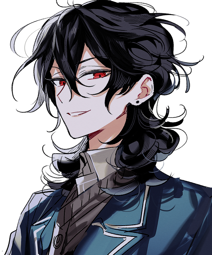Safebooru - 1boy black hair blazer blue jacket brown sweater vest collared shirt earrings eichi ...