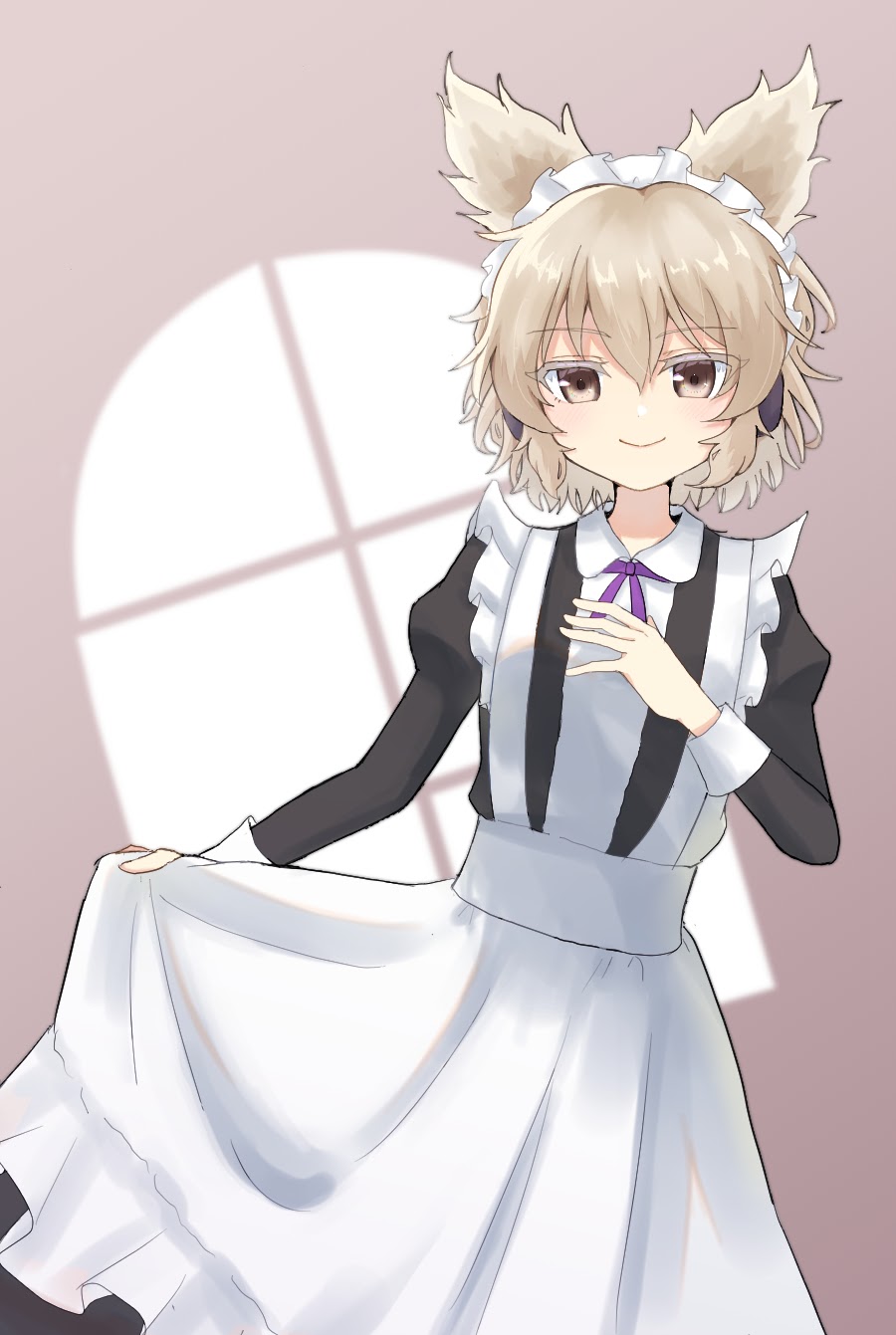 Safebooru - 1girl alternate costume apron black dress brown eyes closed mouth dress earmuffs ...
