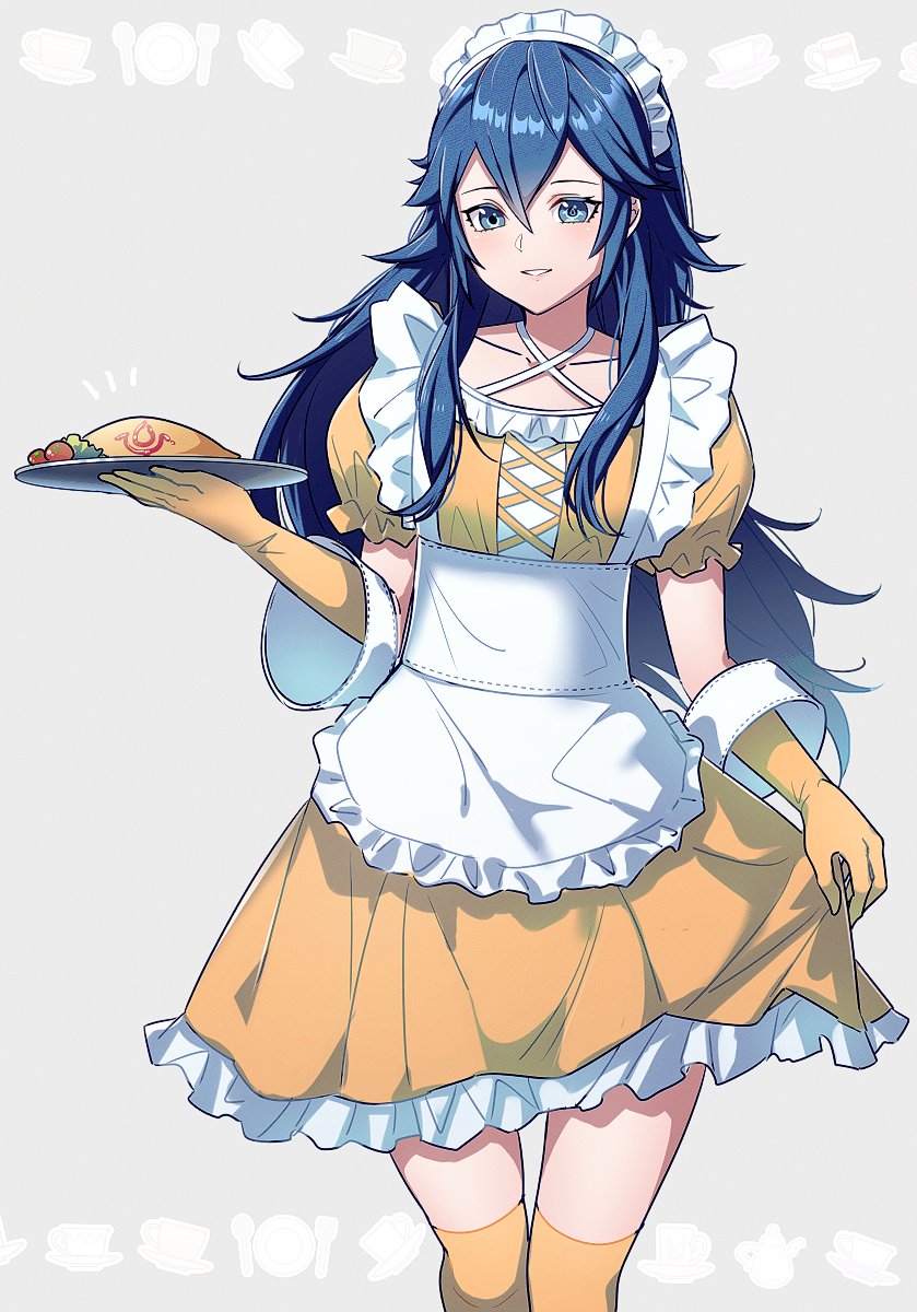 Safebooru - 1girl alternate costume ameno (a meno0) apron blue eyes blue hair collarbone dress ...