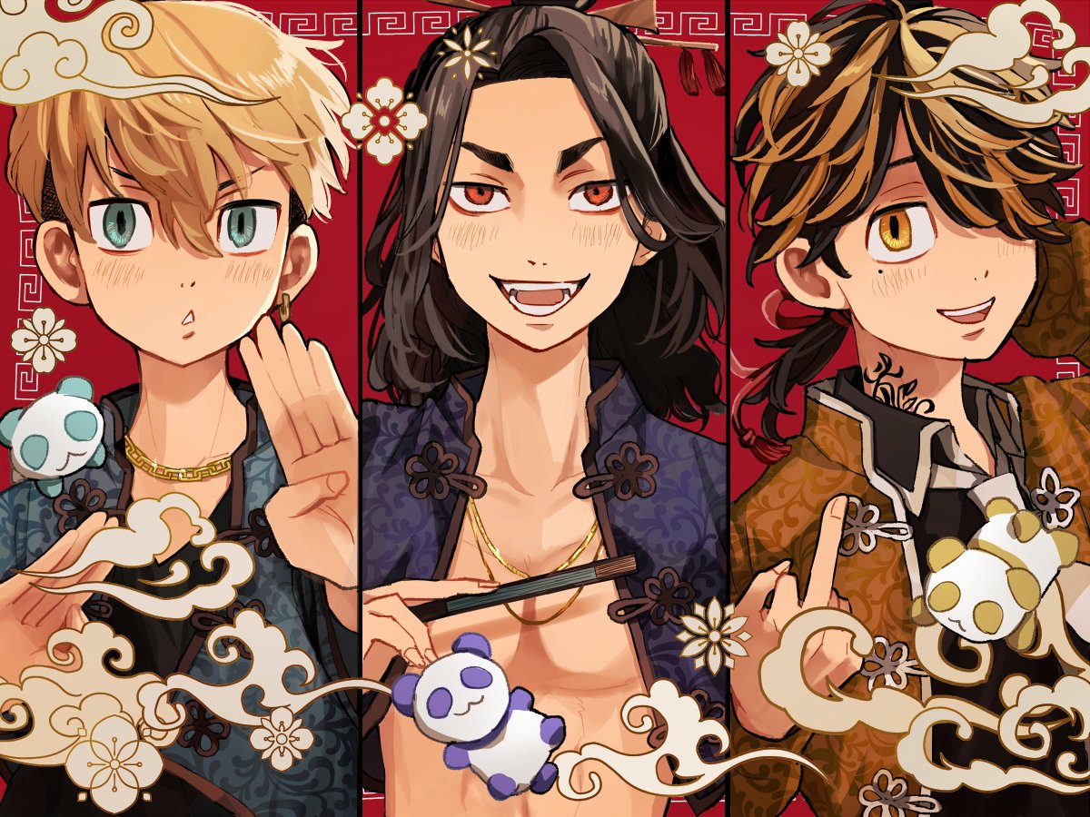 Safebooru - 3boys baji keisuke black hair black shirt blonde hair blue eyes blue jacket brown ...