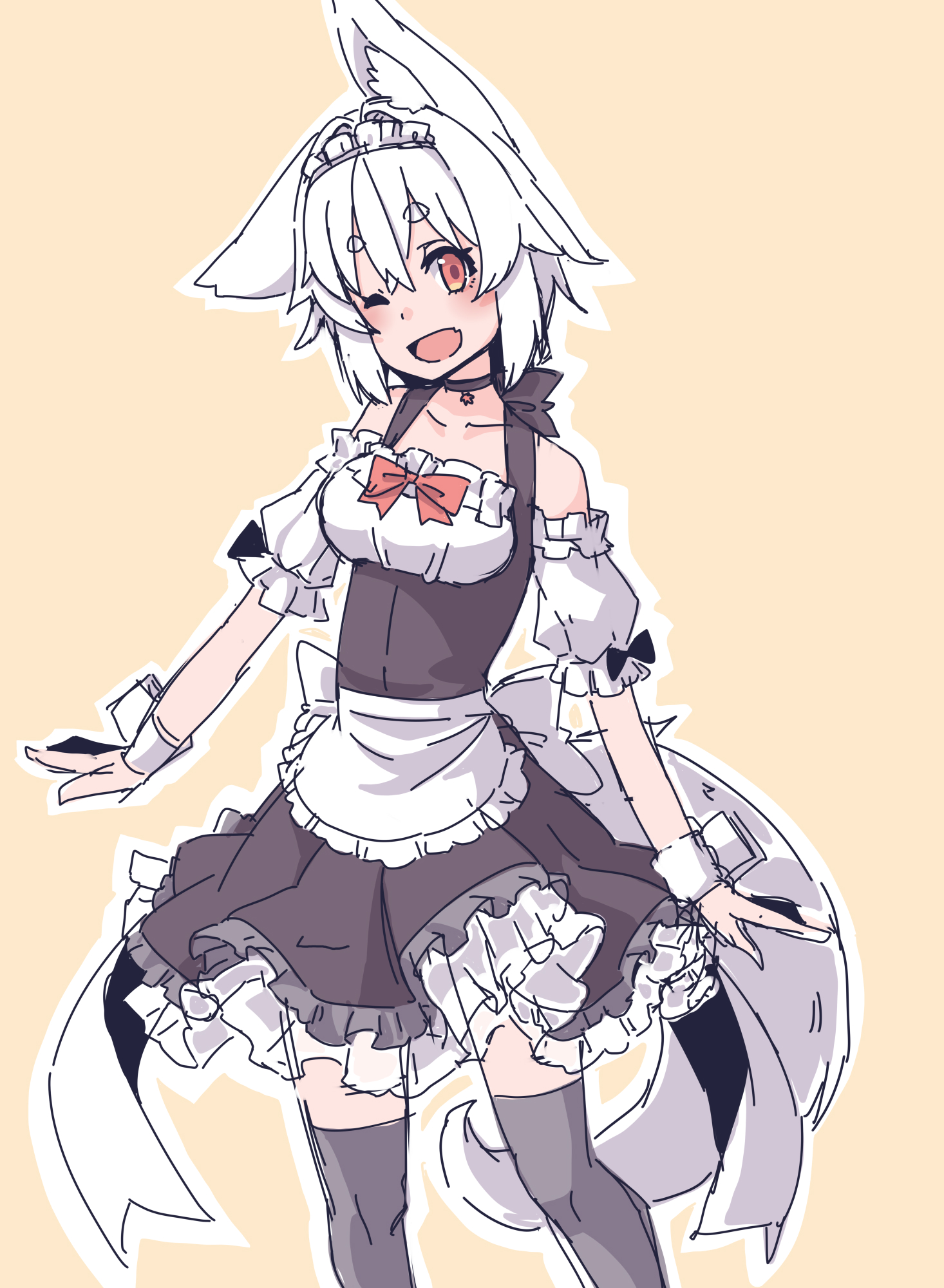 Safebooru - 1girl animal ears apron bare shoulders black thighhighs bow ...