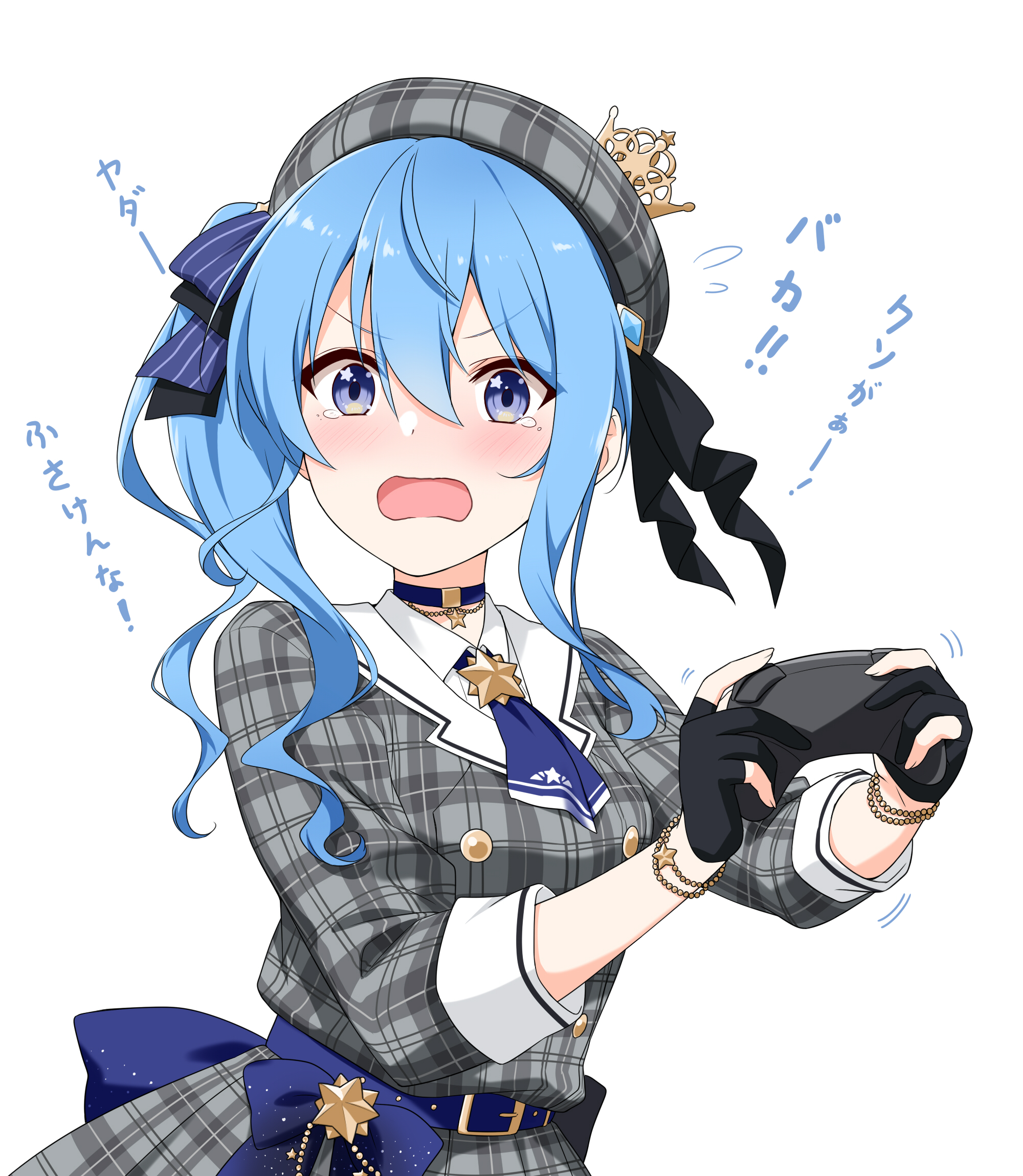 Safebooru - 1girl ascot belt beret black gloves black ribbon blue ascot blue belt blue bow blue ...