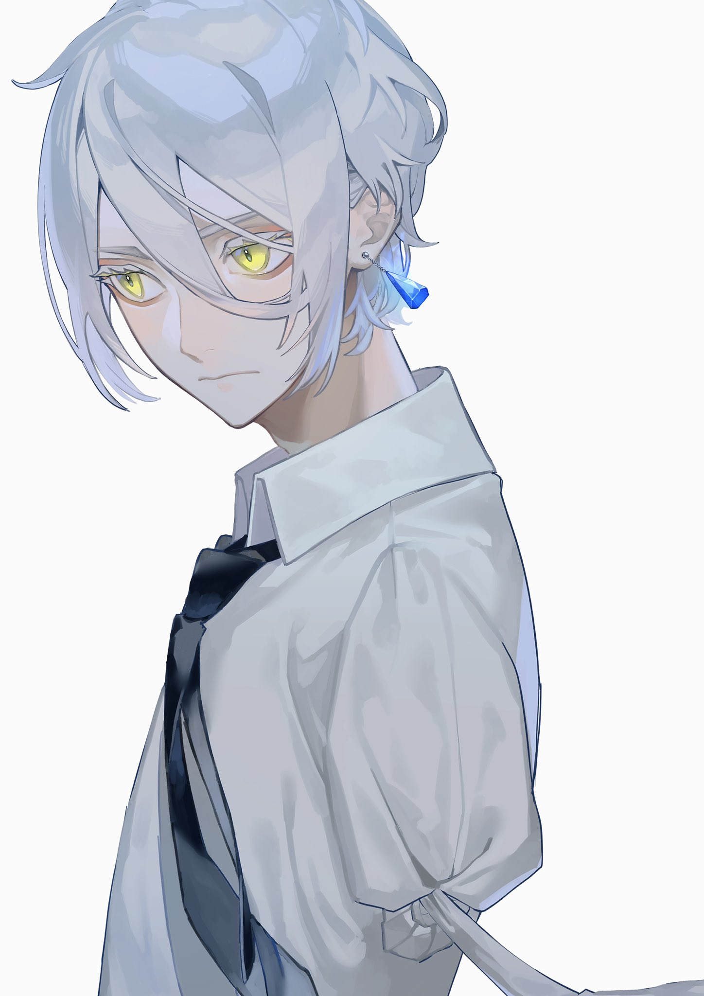 Safebooru - 1boy amputee black necktie blue gemstone collared shirt ...