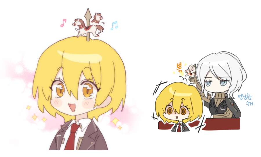 Safebooru - 2girls bbunny black coat blue eyes blush brown sweater ...