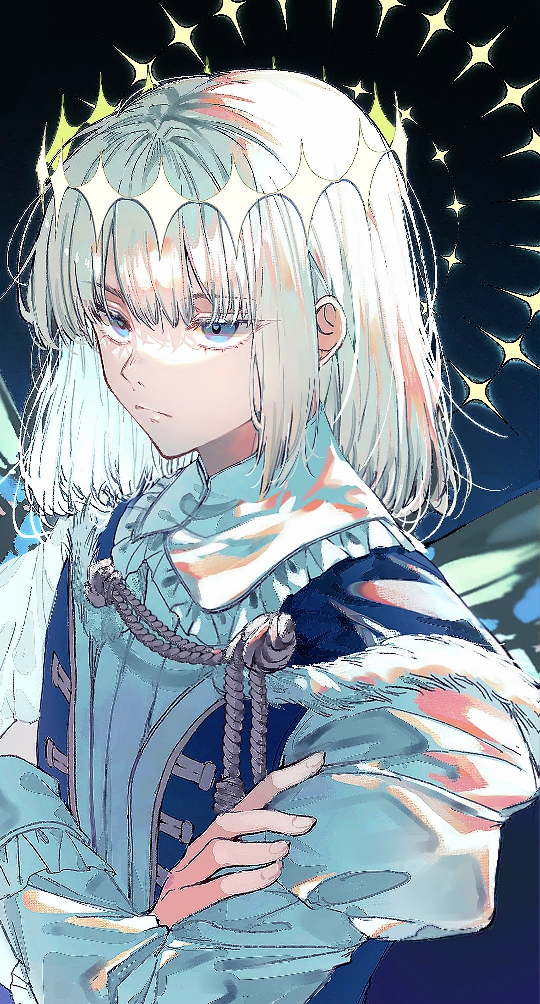 Safebooru - 1boy arthropod boy blue cloak blue dress blue eyes butterfly wings cloak crossed ...