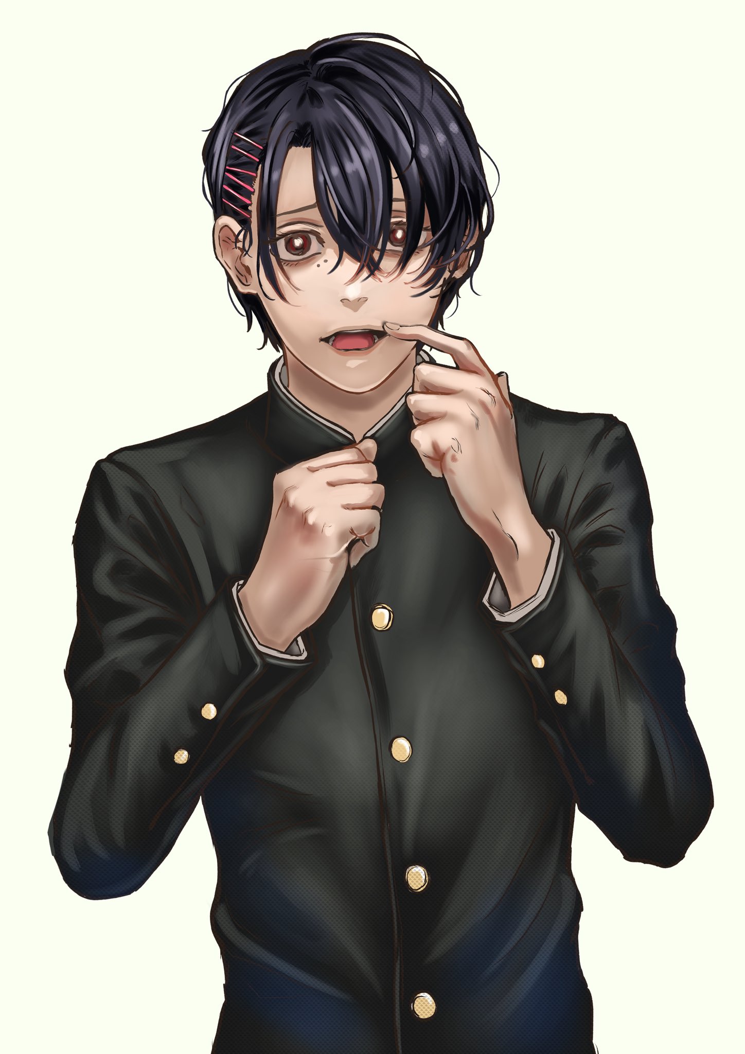 Safebooru - 1boy asymmetrical bangs black hair chainsaw man gakuran ...