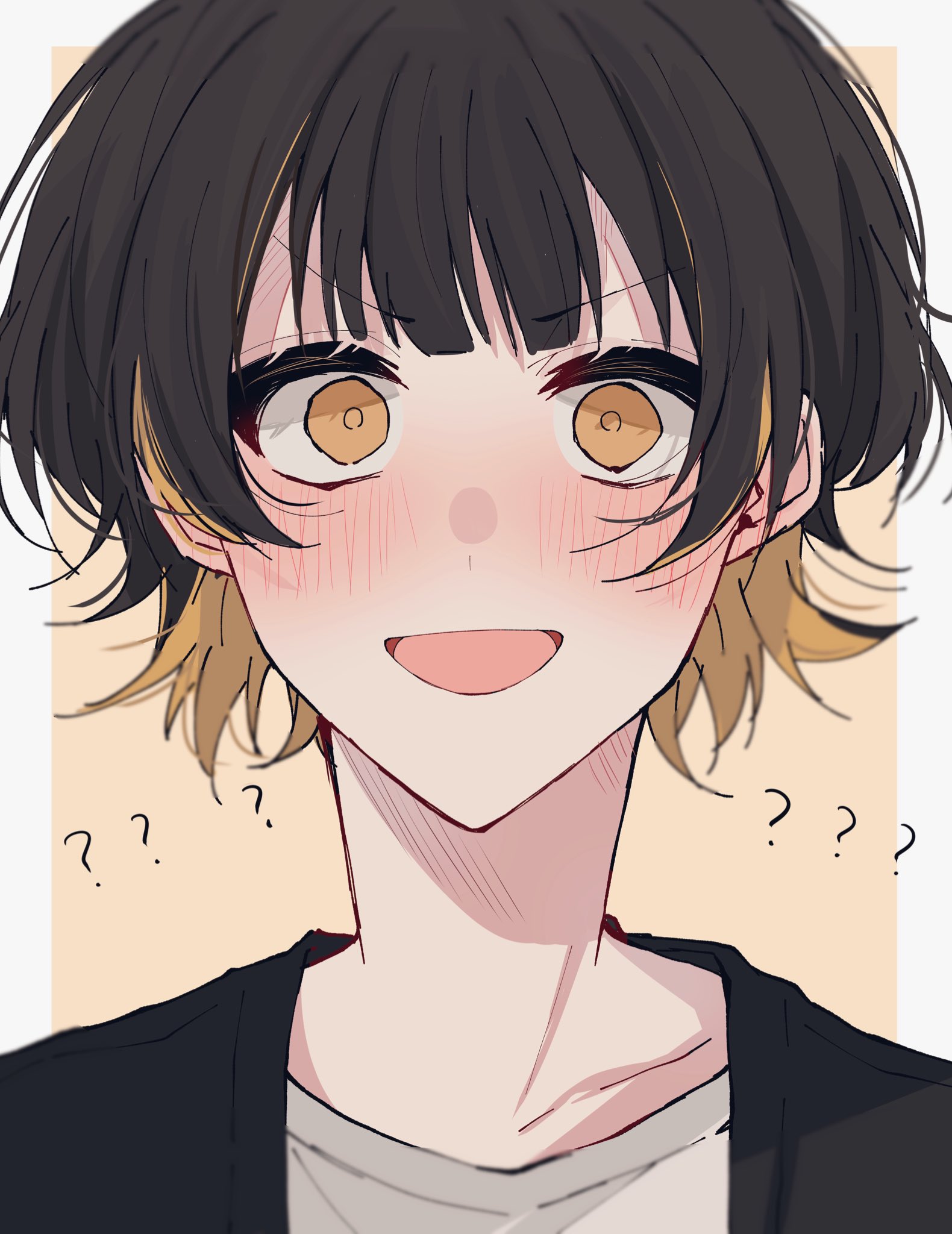 Safebooru - 1boy ? bachira meguru black hair black shirt blonde hair blue lock blush colored ...
