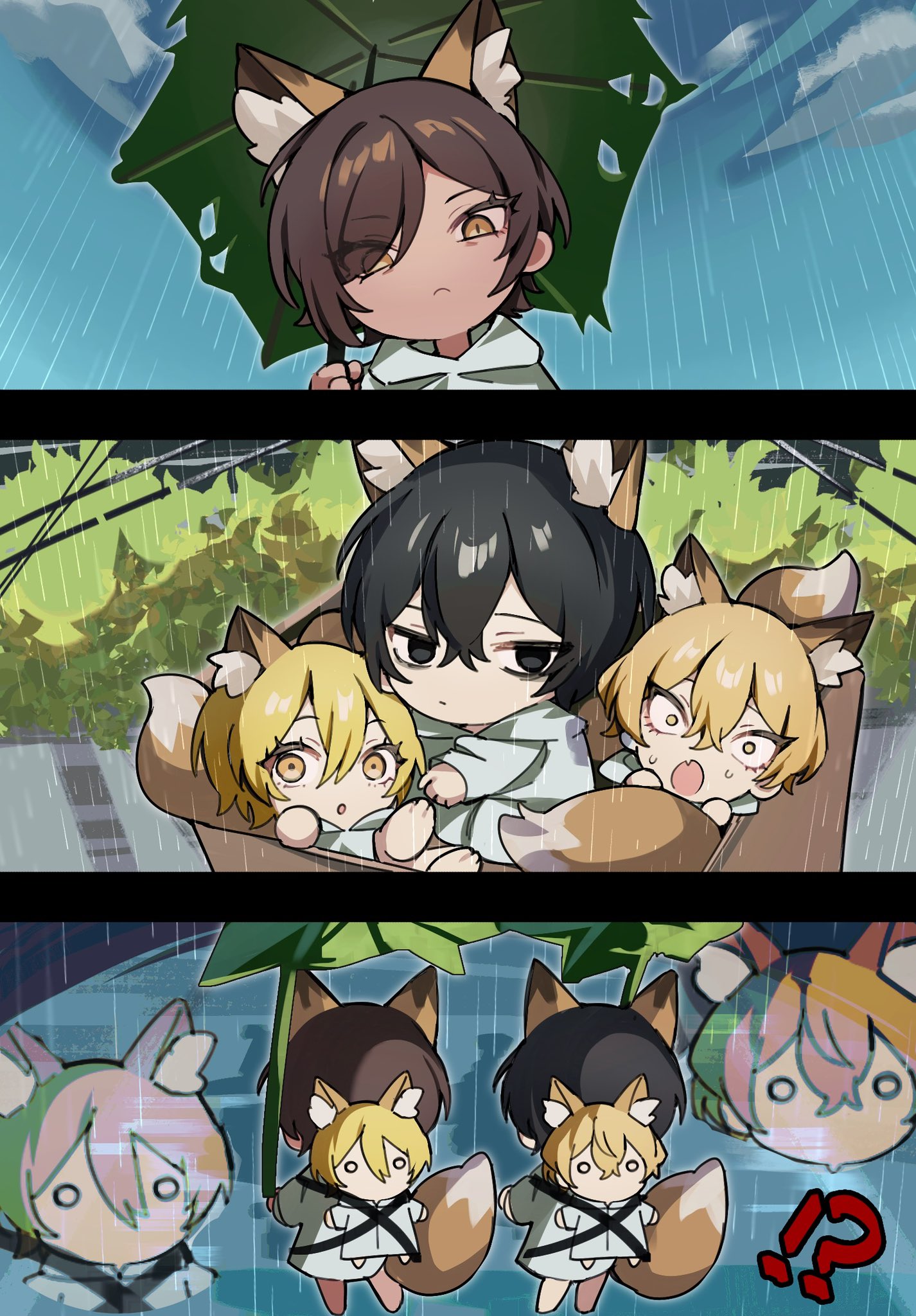 Safebooru - !? 2boys 2girls animal ears black eyes black hair blonde hair box brown eyes brown ...