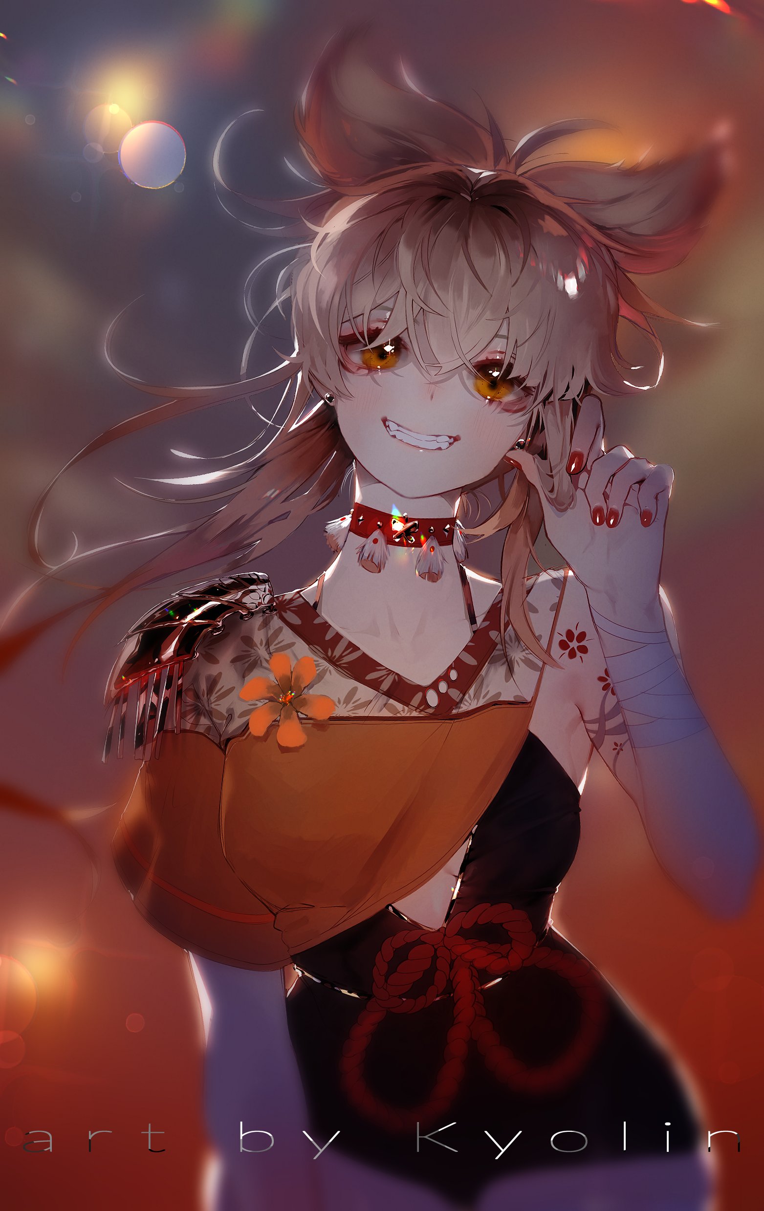 Safebooru - 1girl absurdres alternate costume arm tattoo armor artist name bandages black one ...