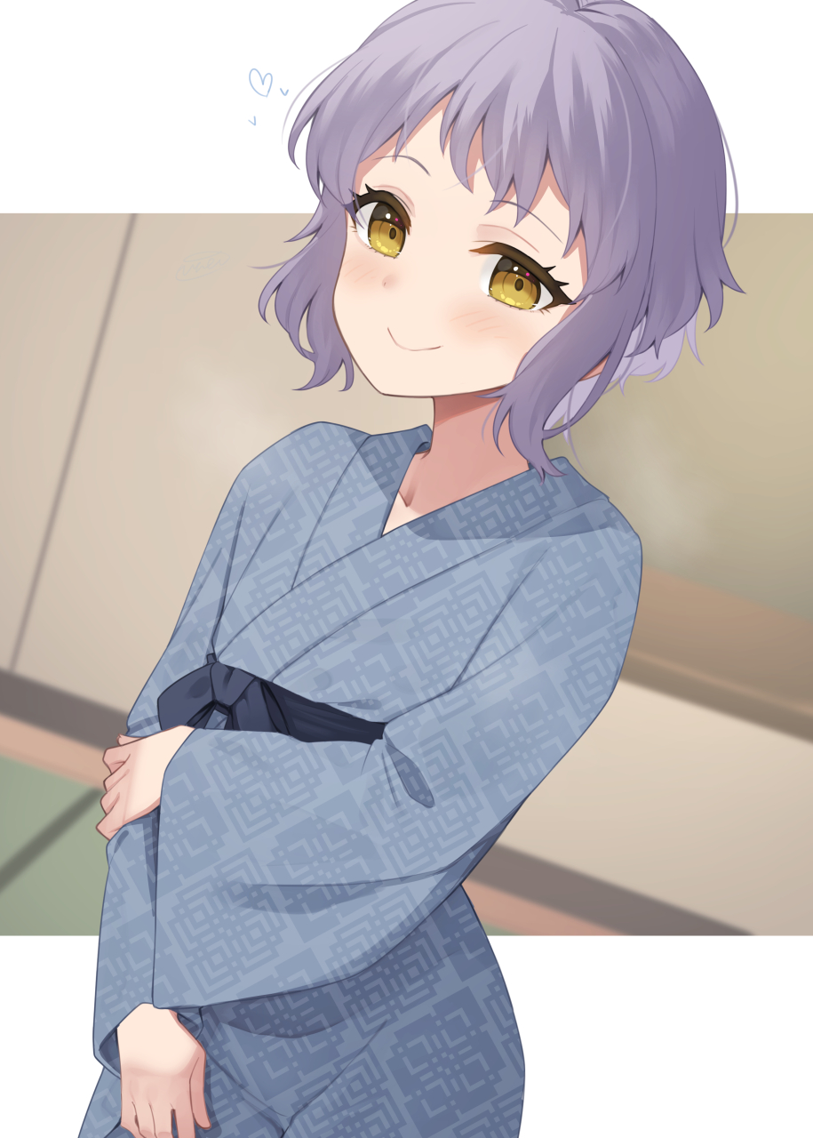 Safebooru - 1girl binsen blush brown eyes closed mouth grey kimono heart highres idolmaster ...